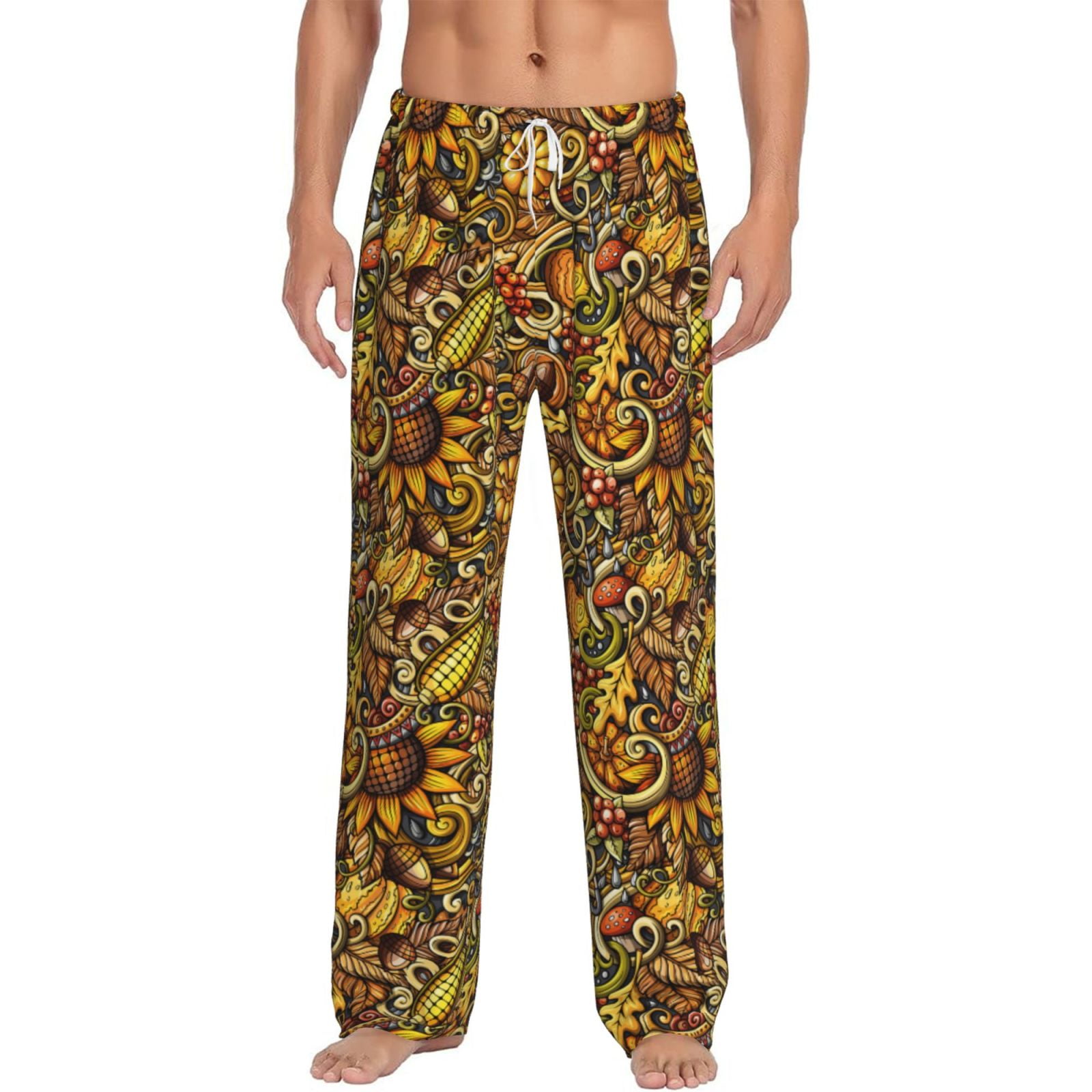 Daiia Vintage Sunflower and Corn Autumn Men's Sleep Pant with Pockets ...
