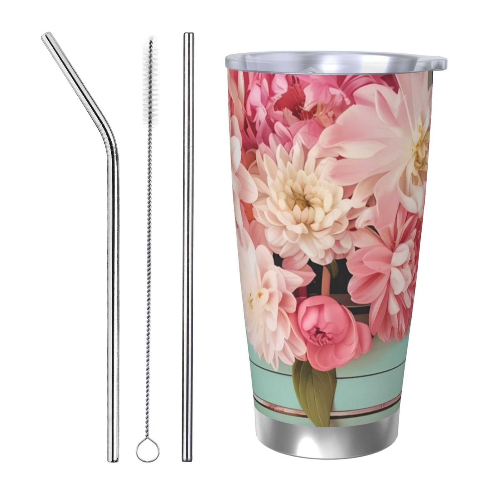 Daiia Vintage Typewriter Floral Printed 20oz Insulated Coffee Cup with ...