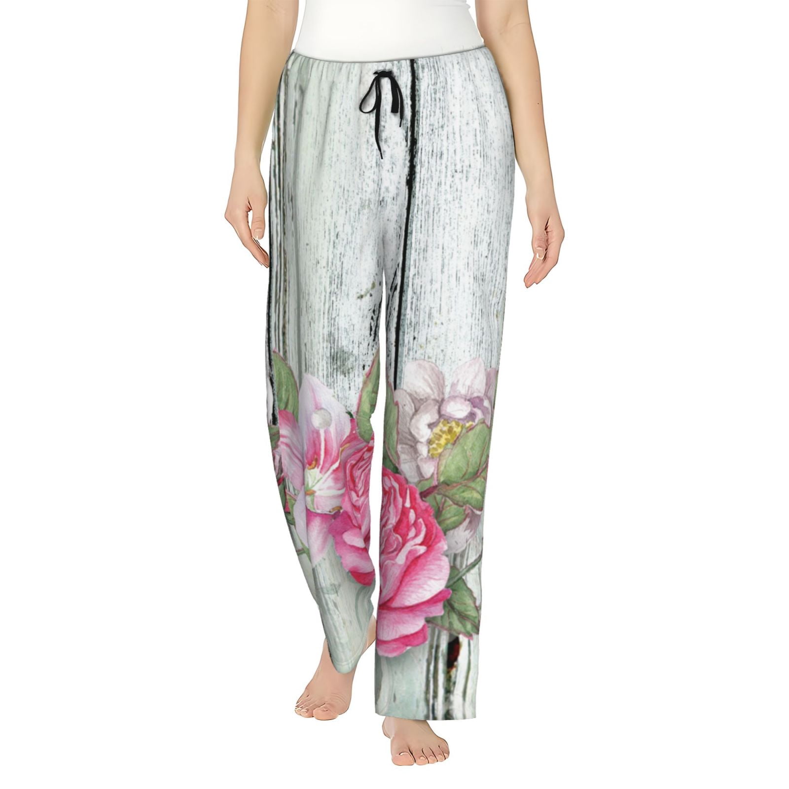 Daiia Vintage Wood with Floral Women's Sleep Pant with Pockets and ...
