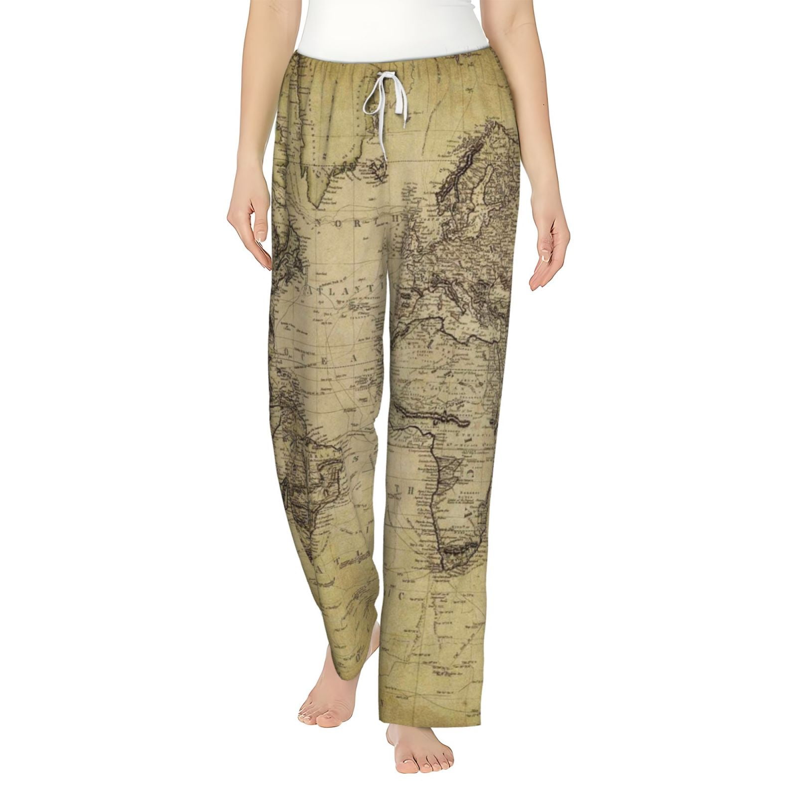 Daiia Vintage World Map Women's Sleep Pant with Pockets and Drawstring ...