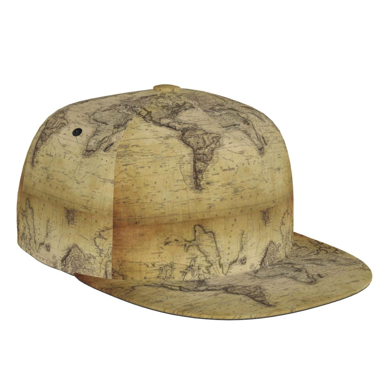 Daiia Vintage World Map print Flat Bill Hats Flat Brim Trucker Cap ...