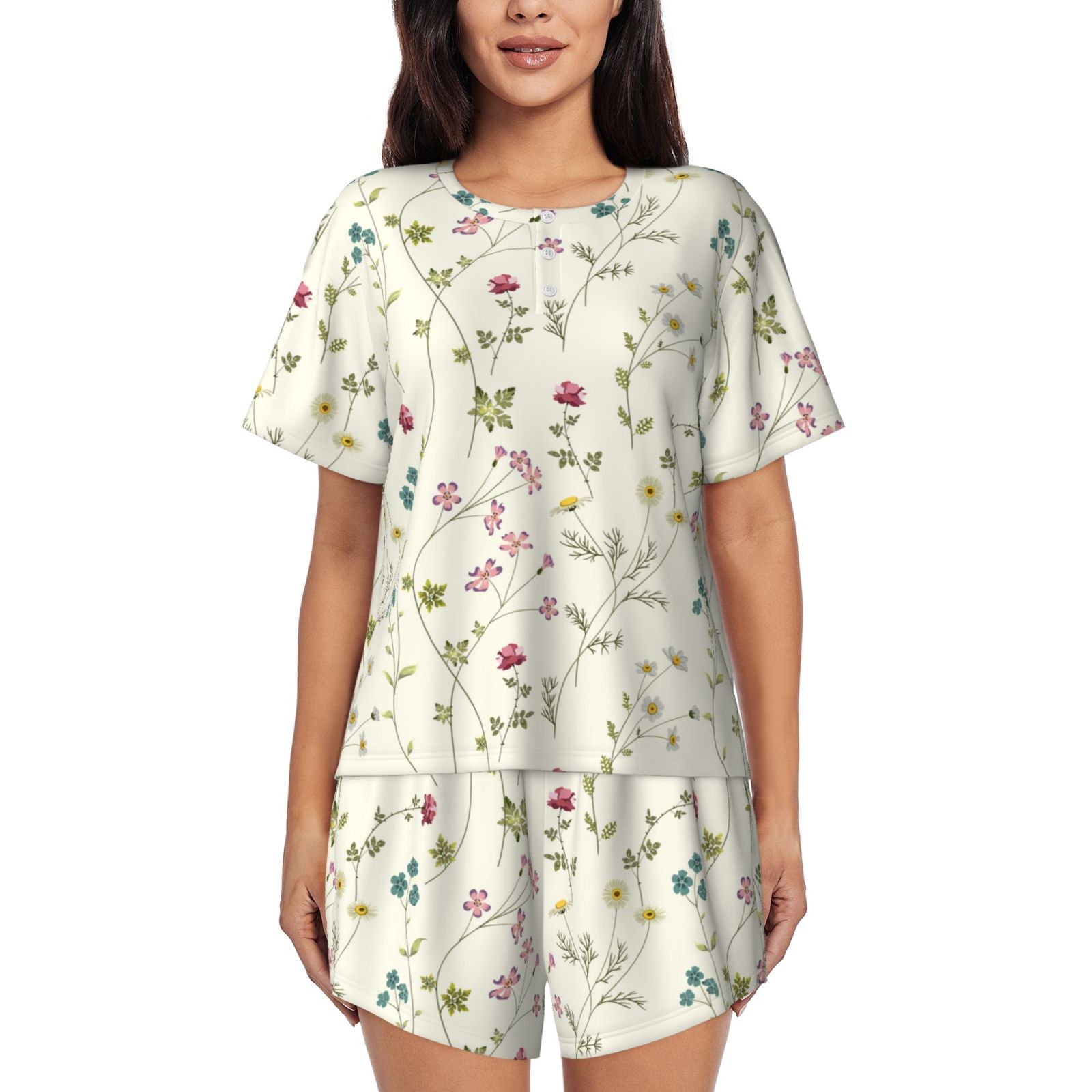 Daiia Vintage flowers Pattern Womens Pajama Sets Short Sleeve Pajamas ...
