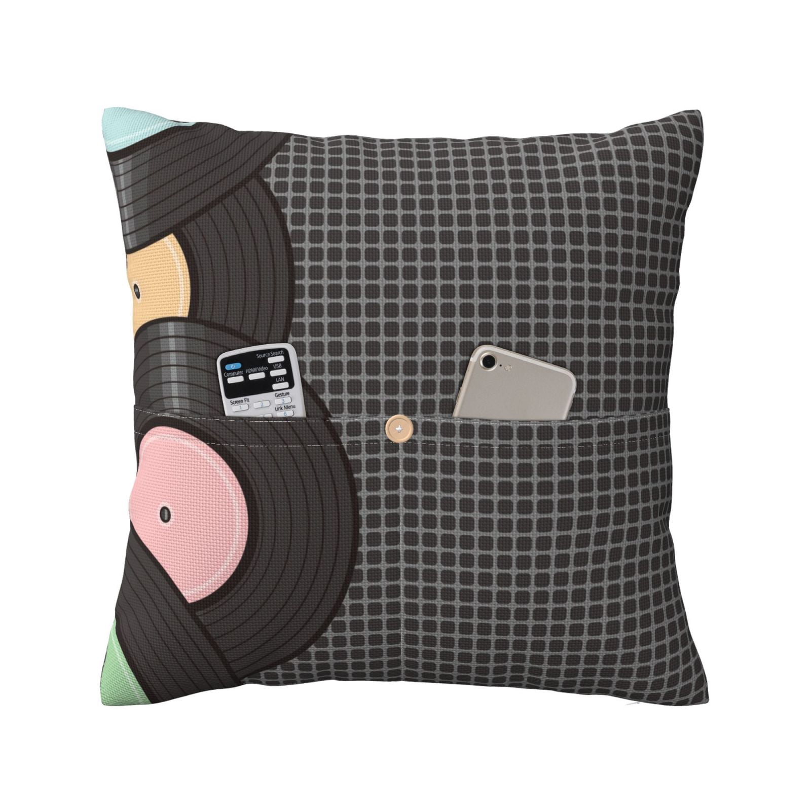 Daiia Vinyl Records Pattern Linen Decorative Throw Pillow Cover with 2 ...