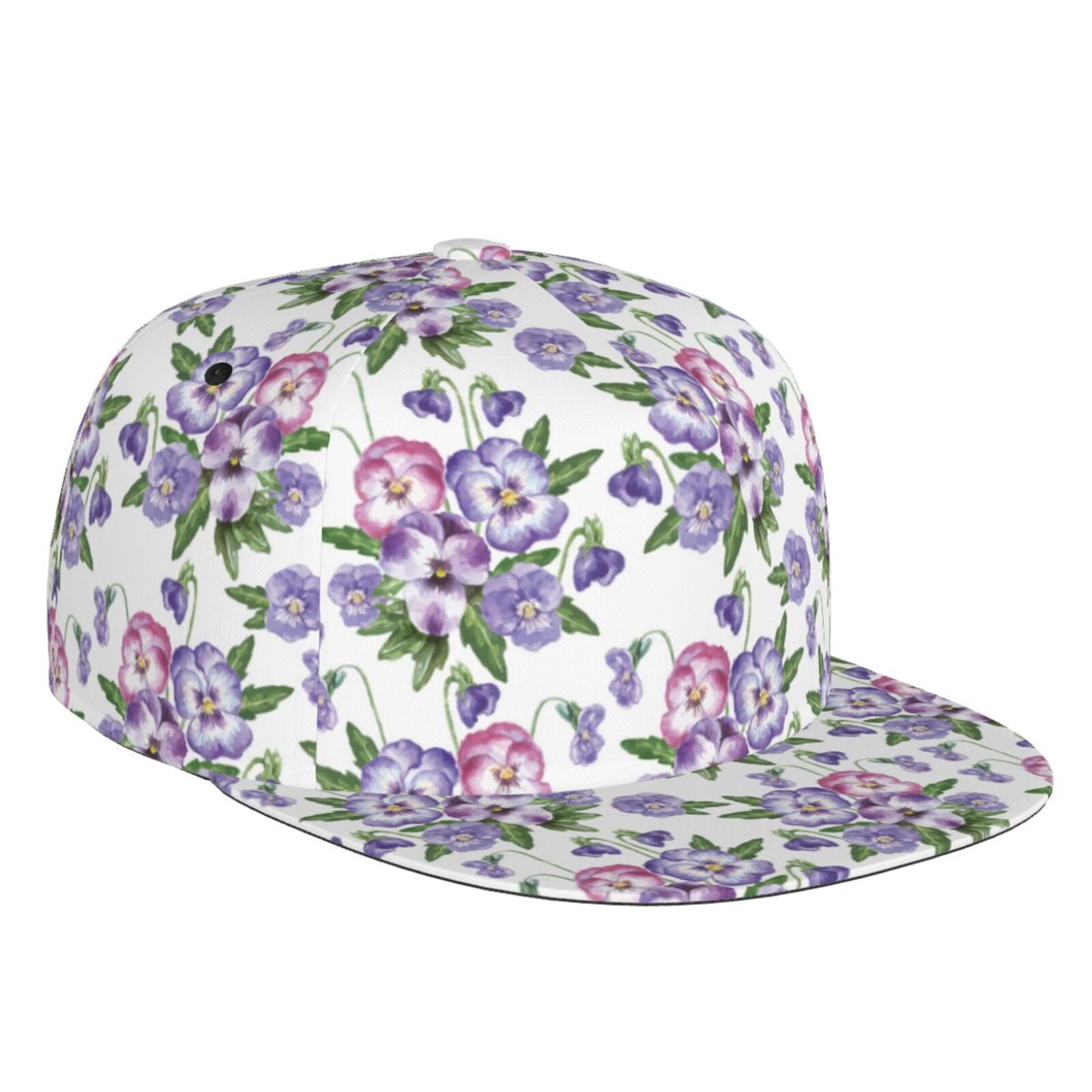 Daiia Violets Flowers print Flat Bill Hats Flat Brim Trucker Cap ...