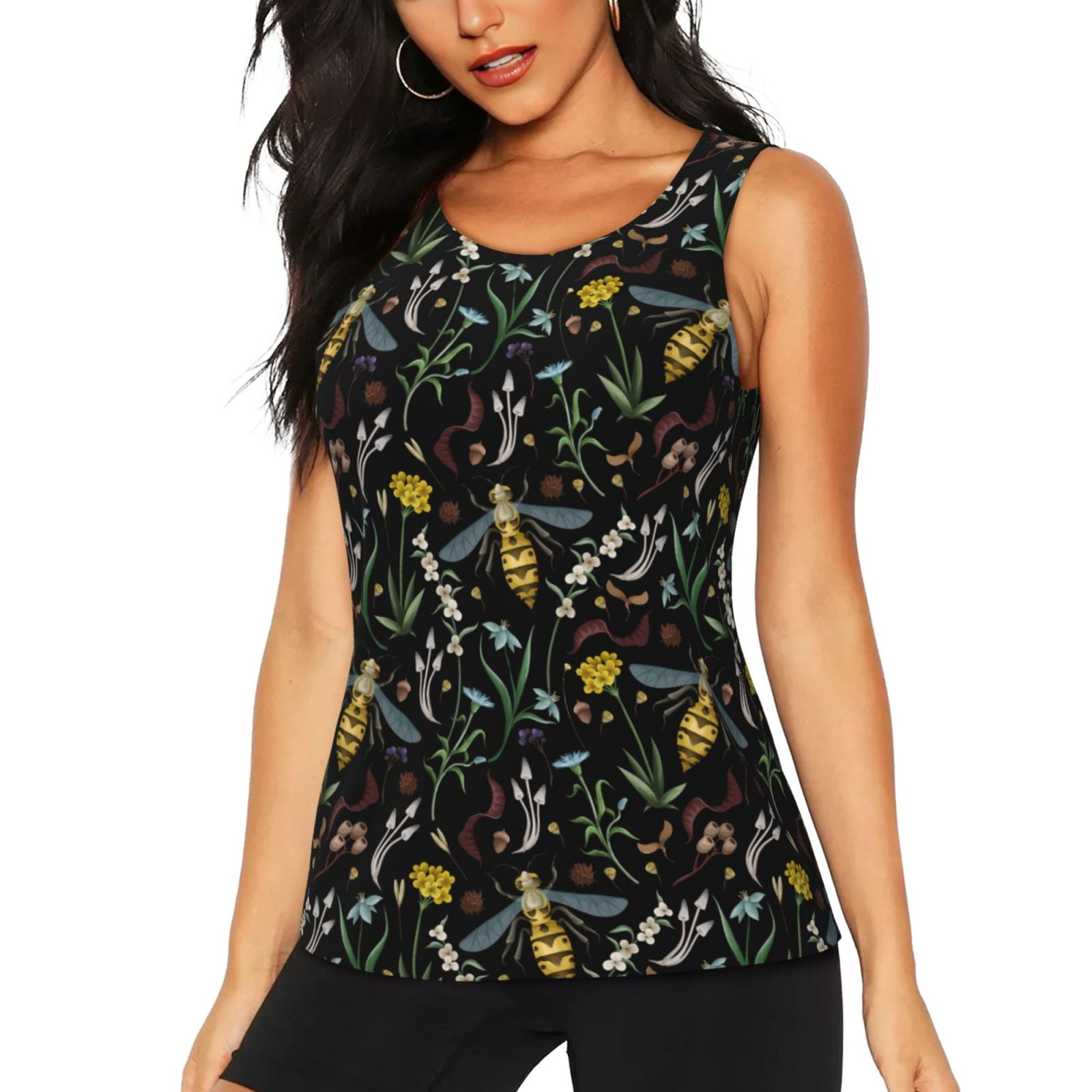Daiia Wasp and Florals Printed Womens Workout Tops for Women Quick-dry ...