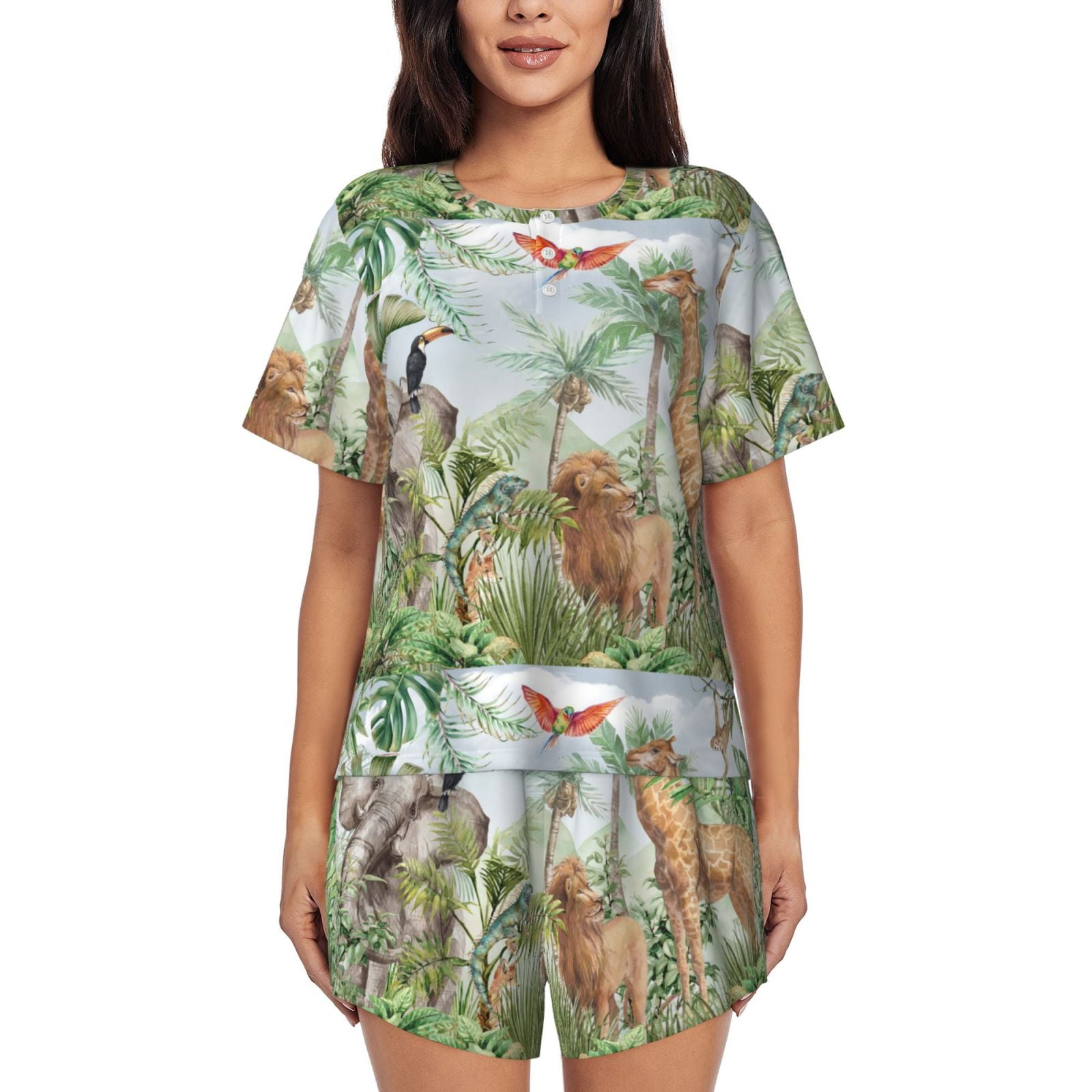 Daiia Watercolor African Animals Wildlife Pattern Womens Pajama Sets ...