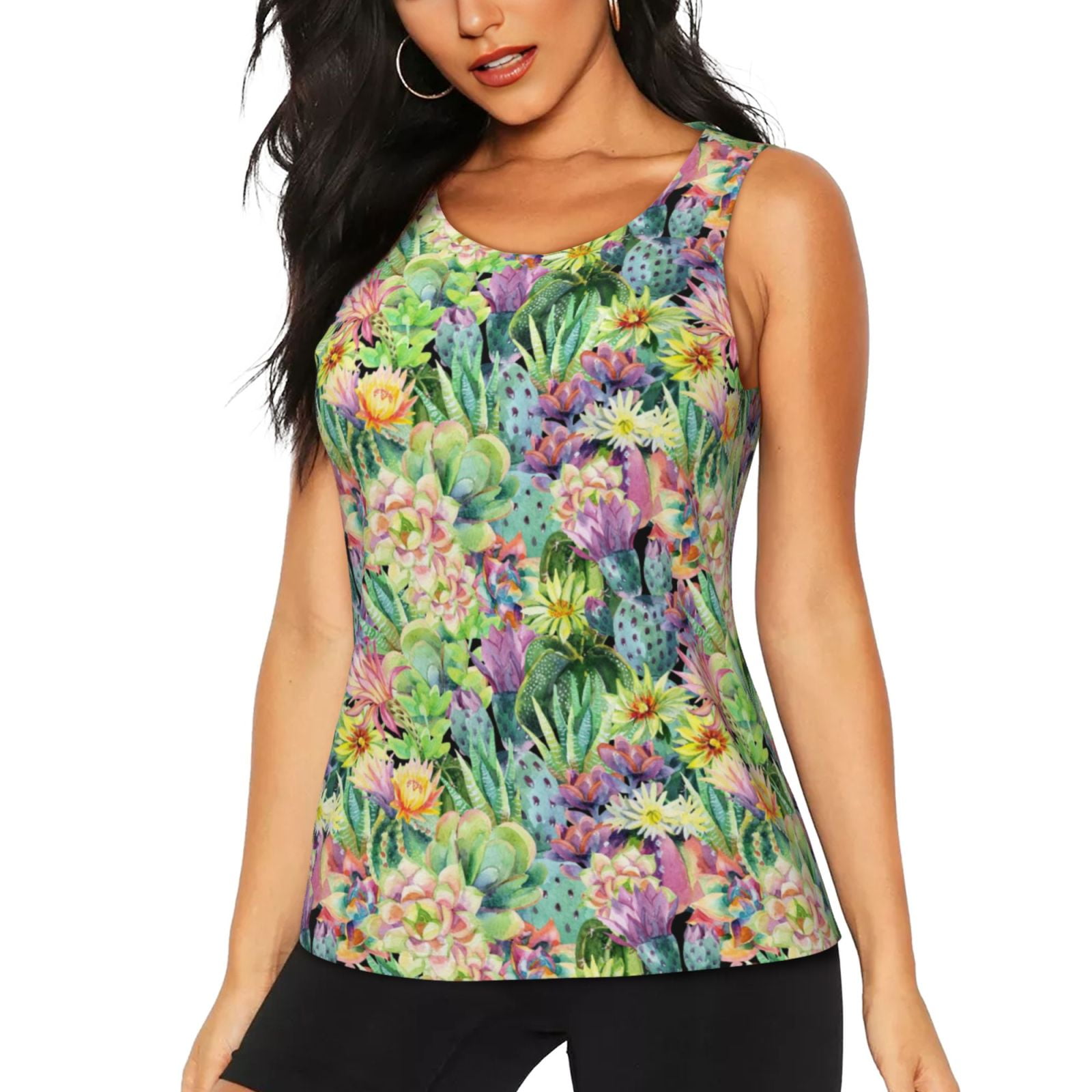 Daiia Watercolor Blooming Cactus Printed Womens Workout Tops for Women ...