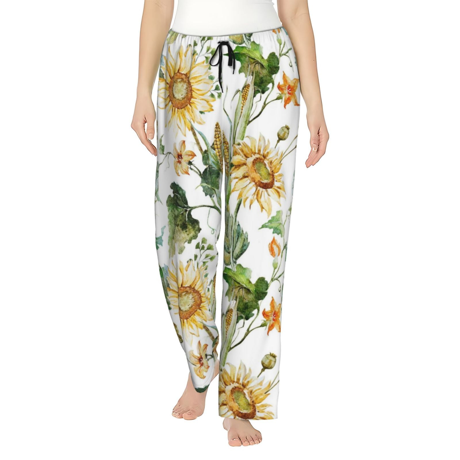 Daiia Watercolor Bright Sunflowers Women's Sleep Pant with Pockets and ...