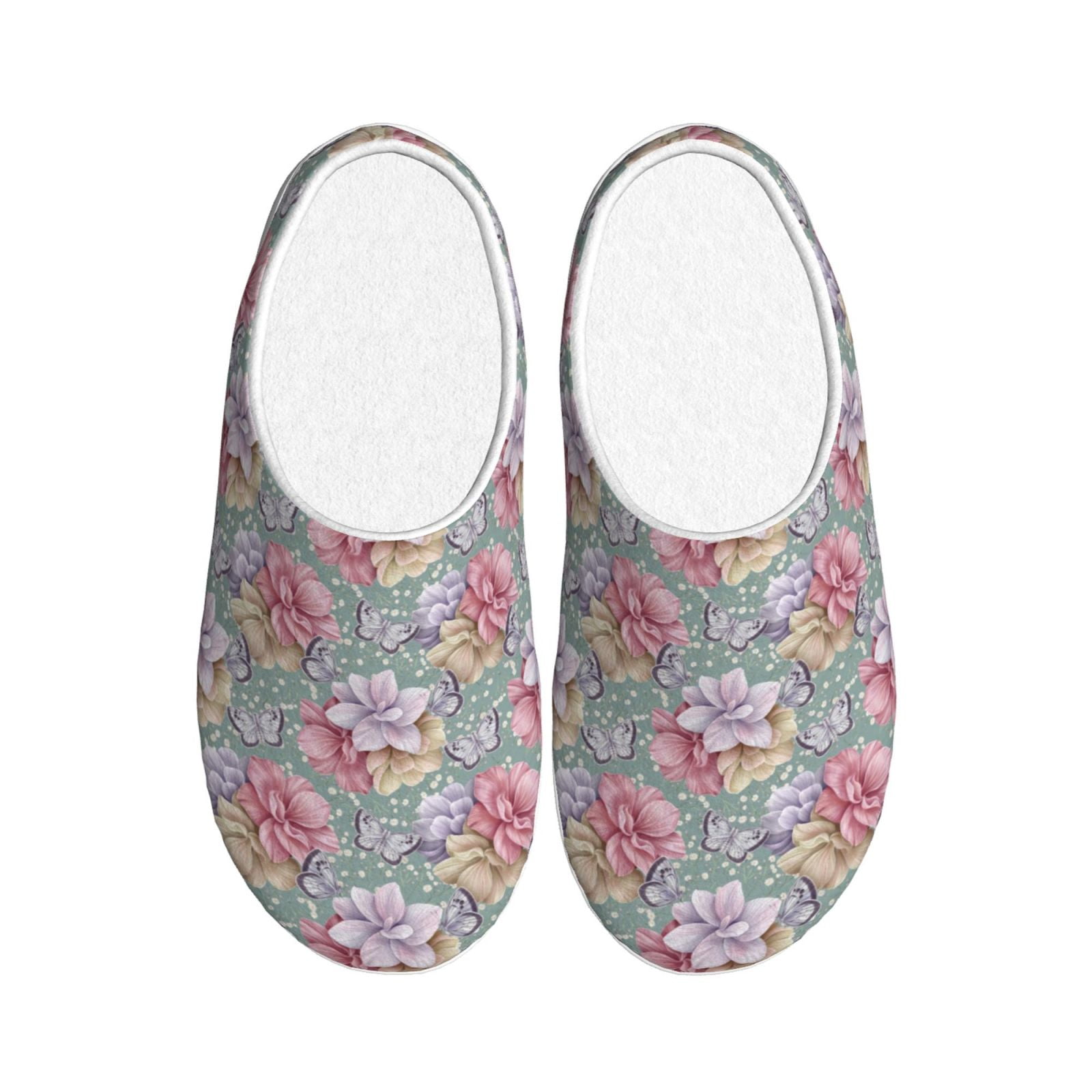 Daiia Watercolor Butterflies Print Women’s Fuzzy Slippers Memory Foam ...