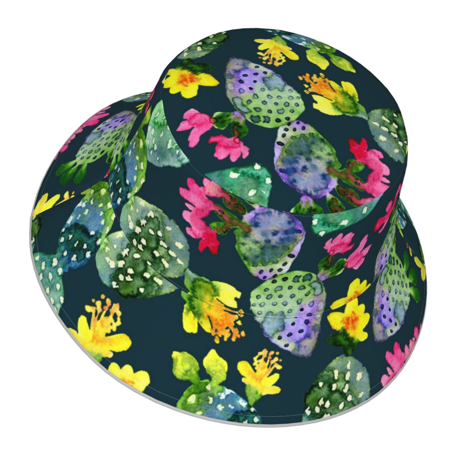 Daiia Watercolor Cactuses Pattern Bucket Hat - Trendy Cotton Sun Hat ...