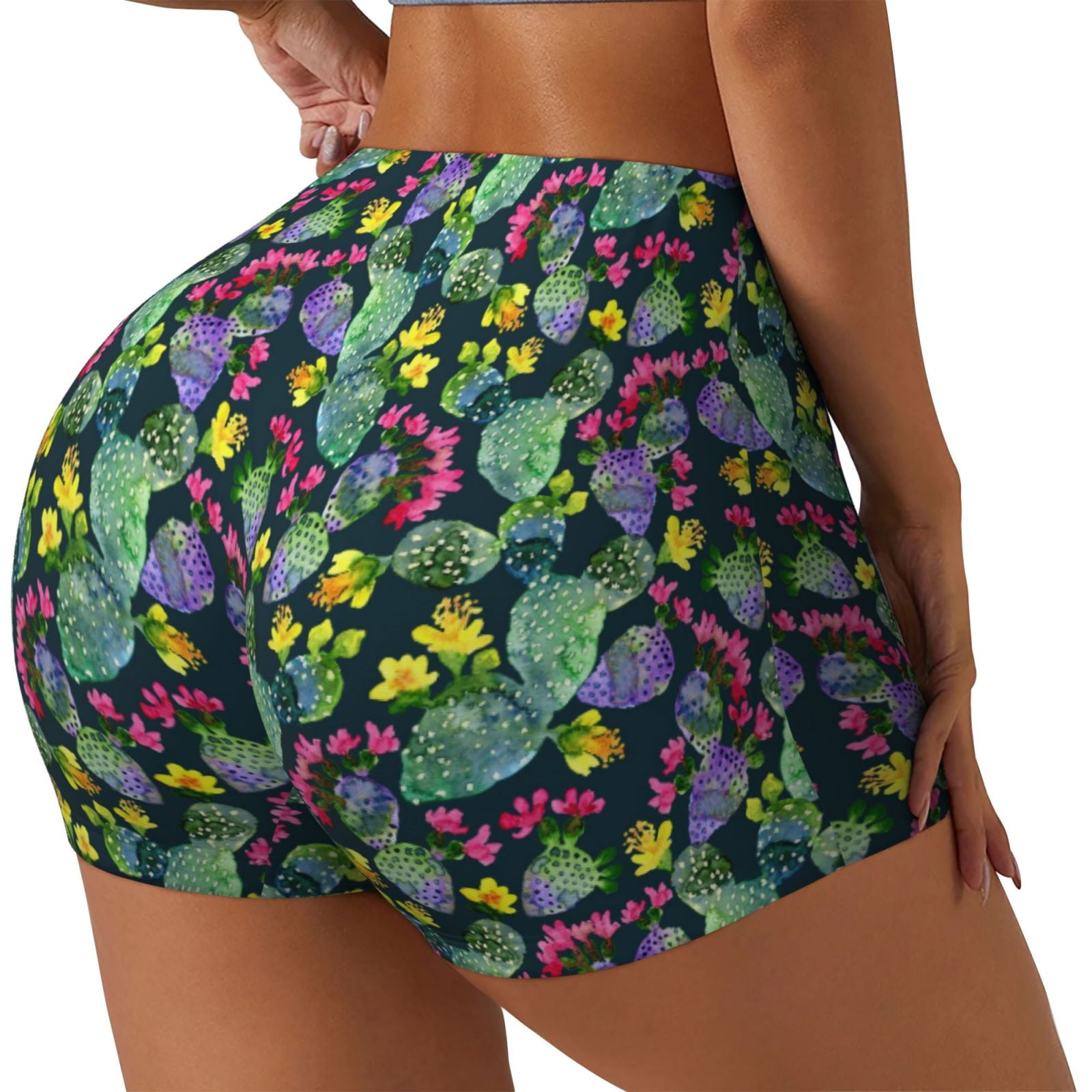 Daiia Watercolor Cactuses Pattern Women's Workout Shorts Biker Shorts ...