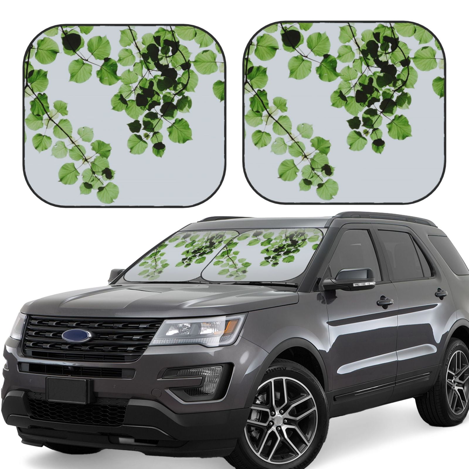 Daiia Watercolor Green Leaves 2PCS Car Windshield Sun Shade, Foldable ...