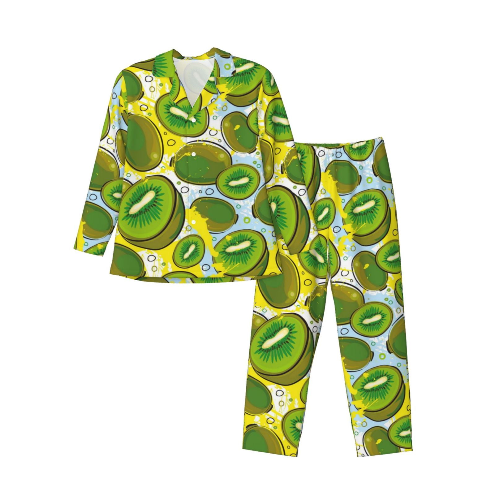 Daiia Watercolor Kiwi Fruits Summer for Men's Long-Sleeved Pajama Set ...