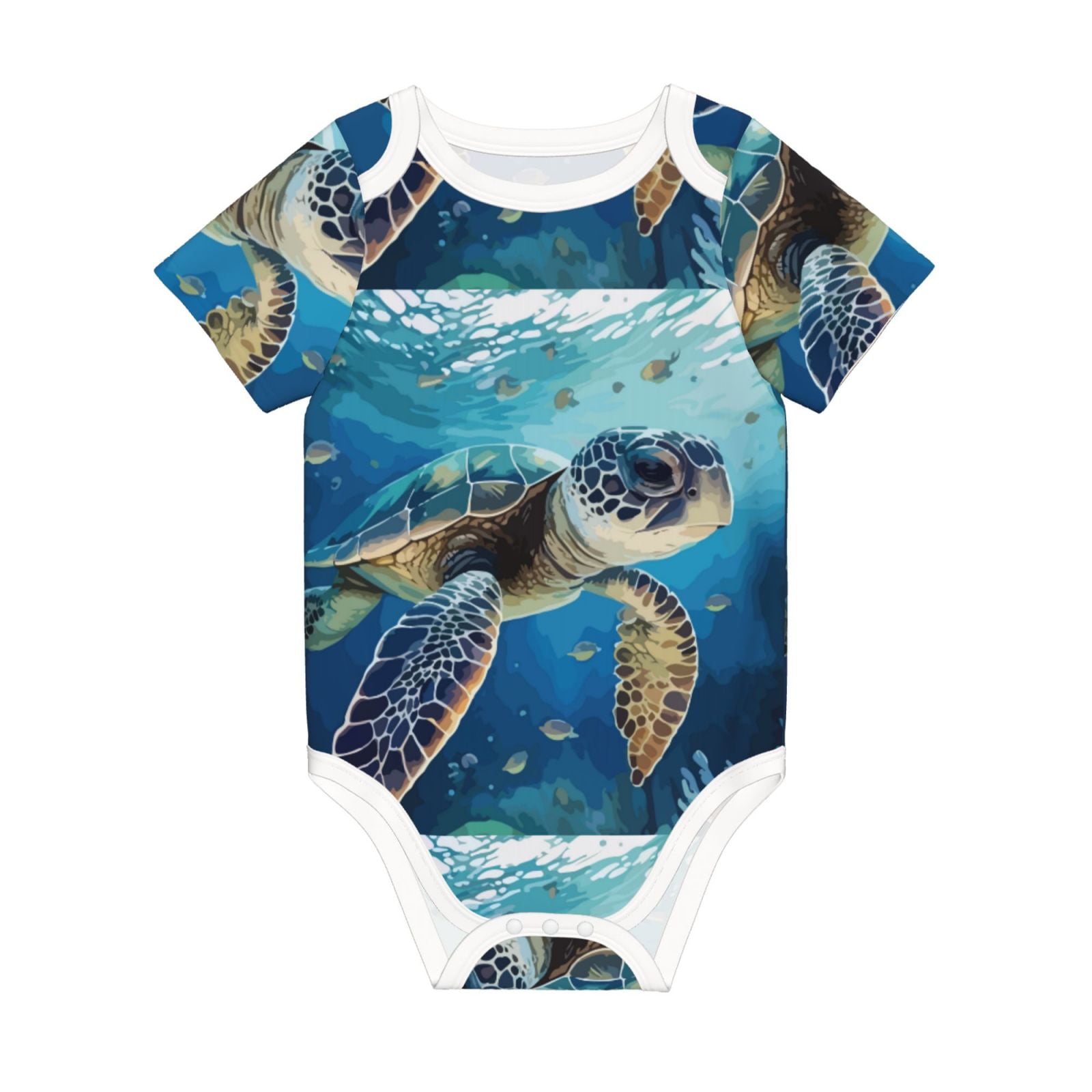 Daiia Watercolor Turtle Printed Unisex-Baby Short Sleeve Onesies ...
