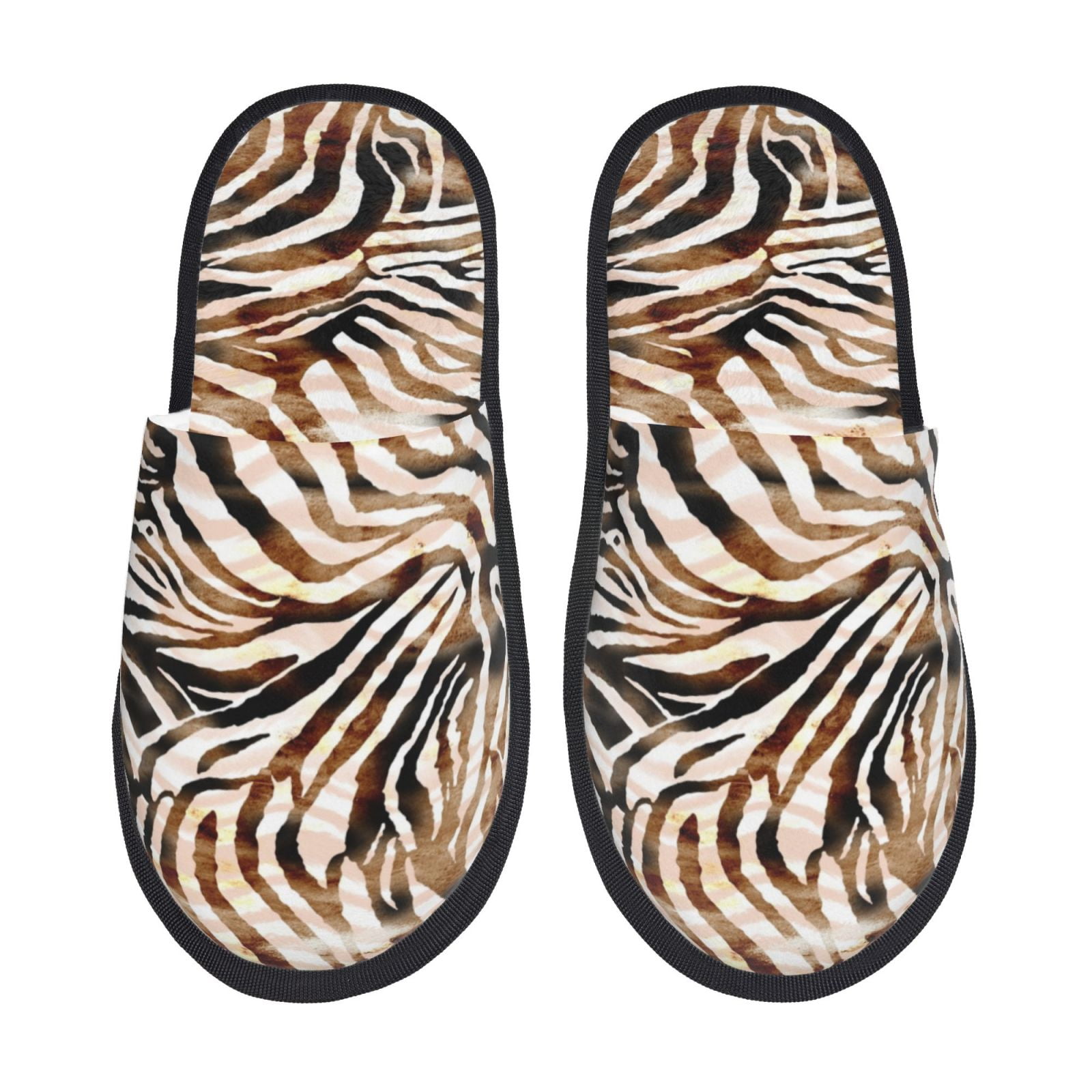 Daiia Watercolor Zebra Pattern Furry Slippers for Women and Men, Soft ...