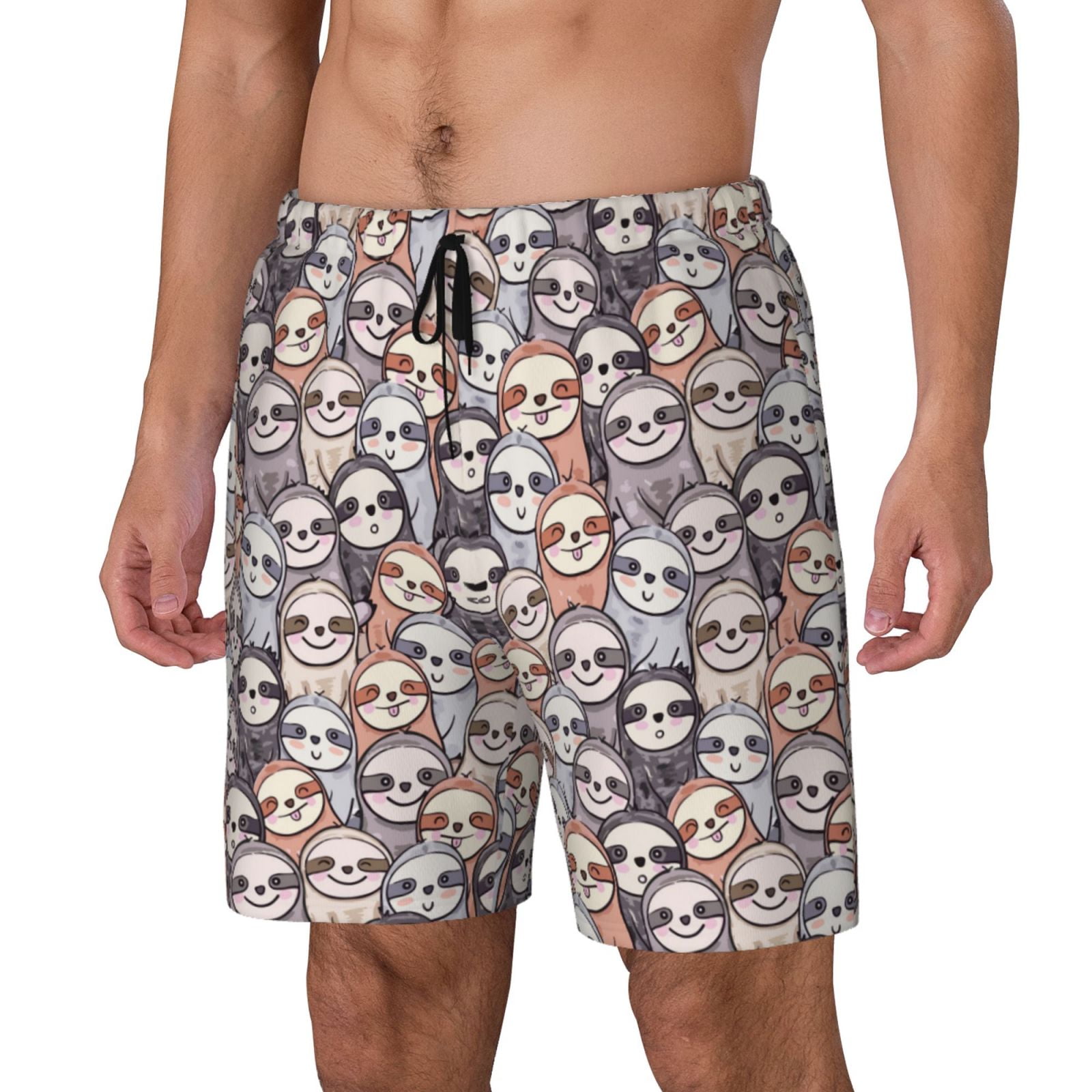 Daiia Watercolor cute slow loris Pattern Mens Swim Trunks Swim Shorts ...