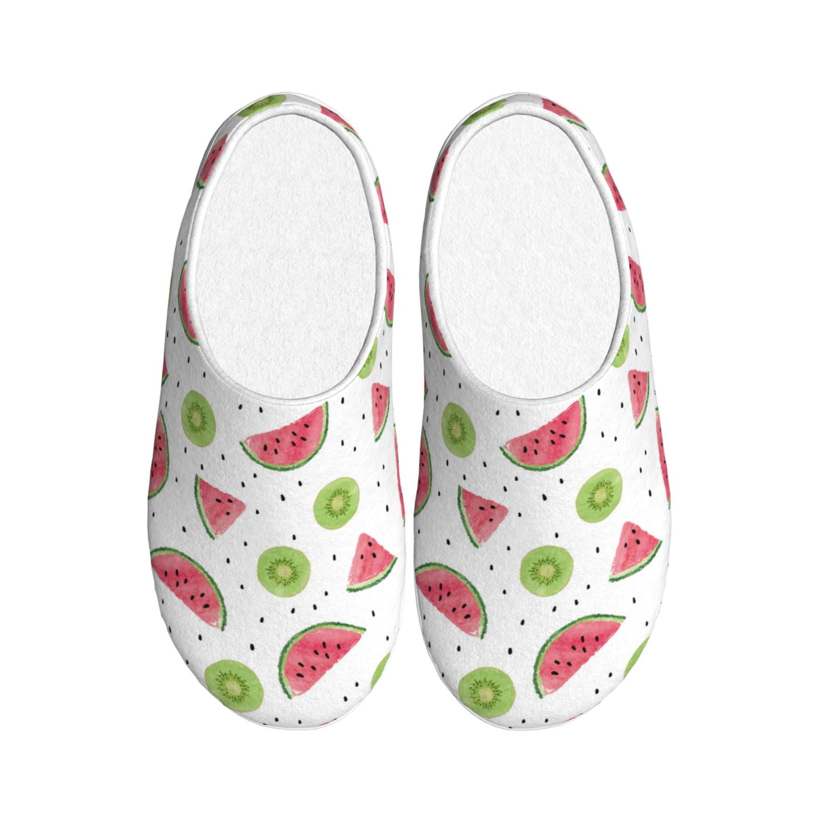 Daiia Watermelon And Kiwi Print Women’s Fuzzy Slippers Memory Foam ...