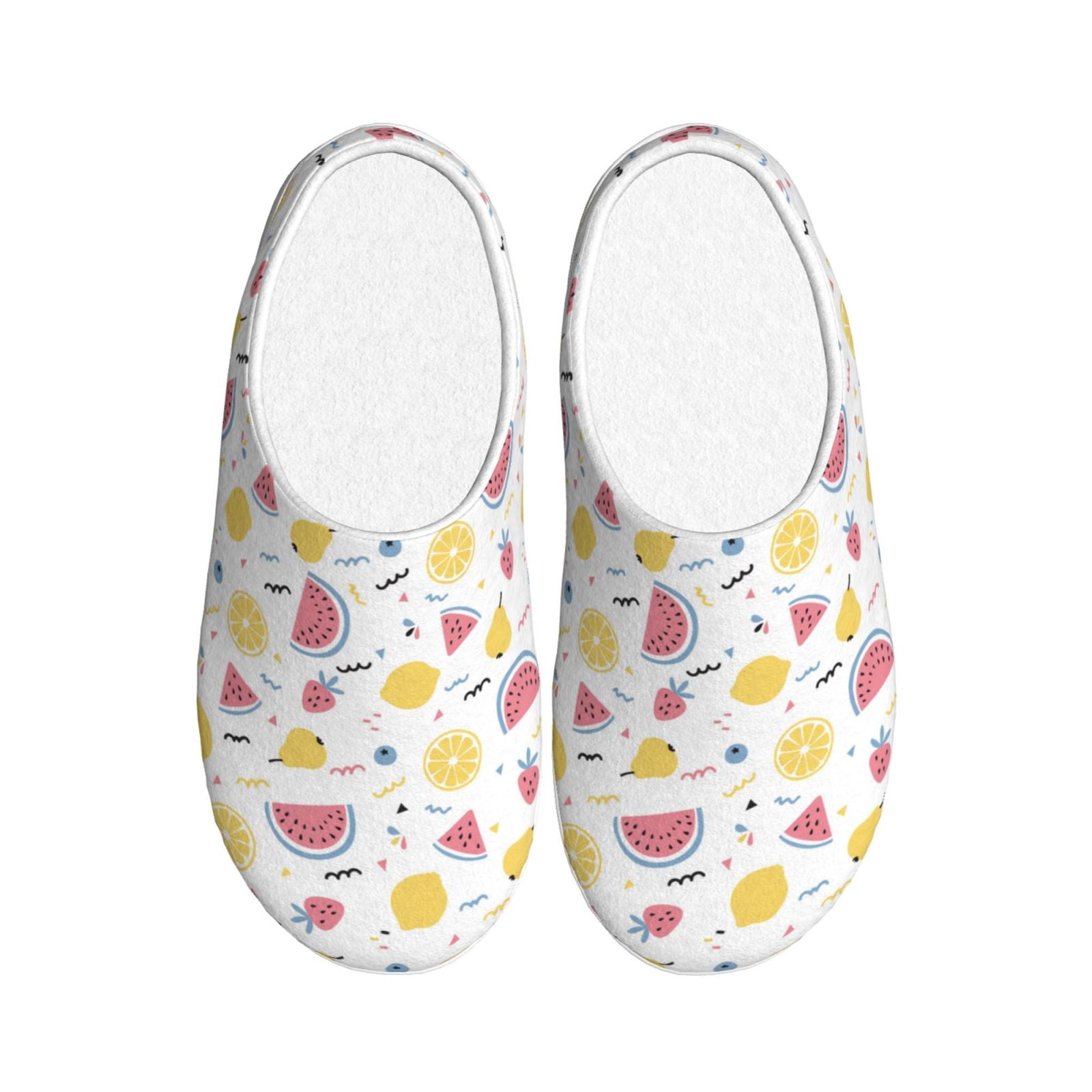 Daiia Watermelon And Lemon Print Women’s Fuzzy Slippers Memory Foam ...