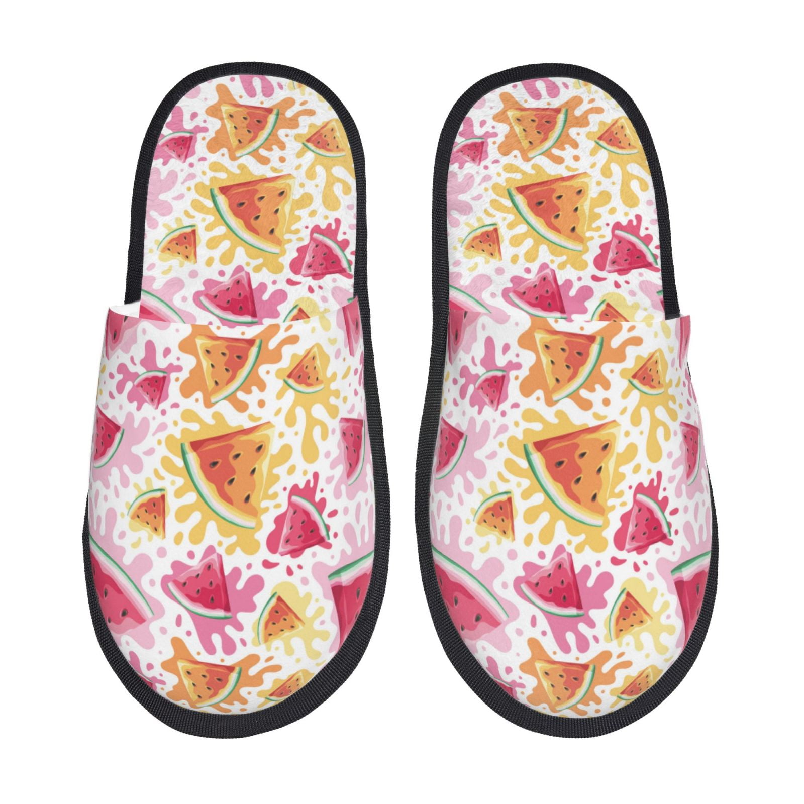 Daiia Watermelon Pattern Furry Slippers for Women and Men, Soft Plush ...