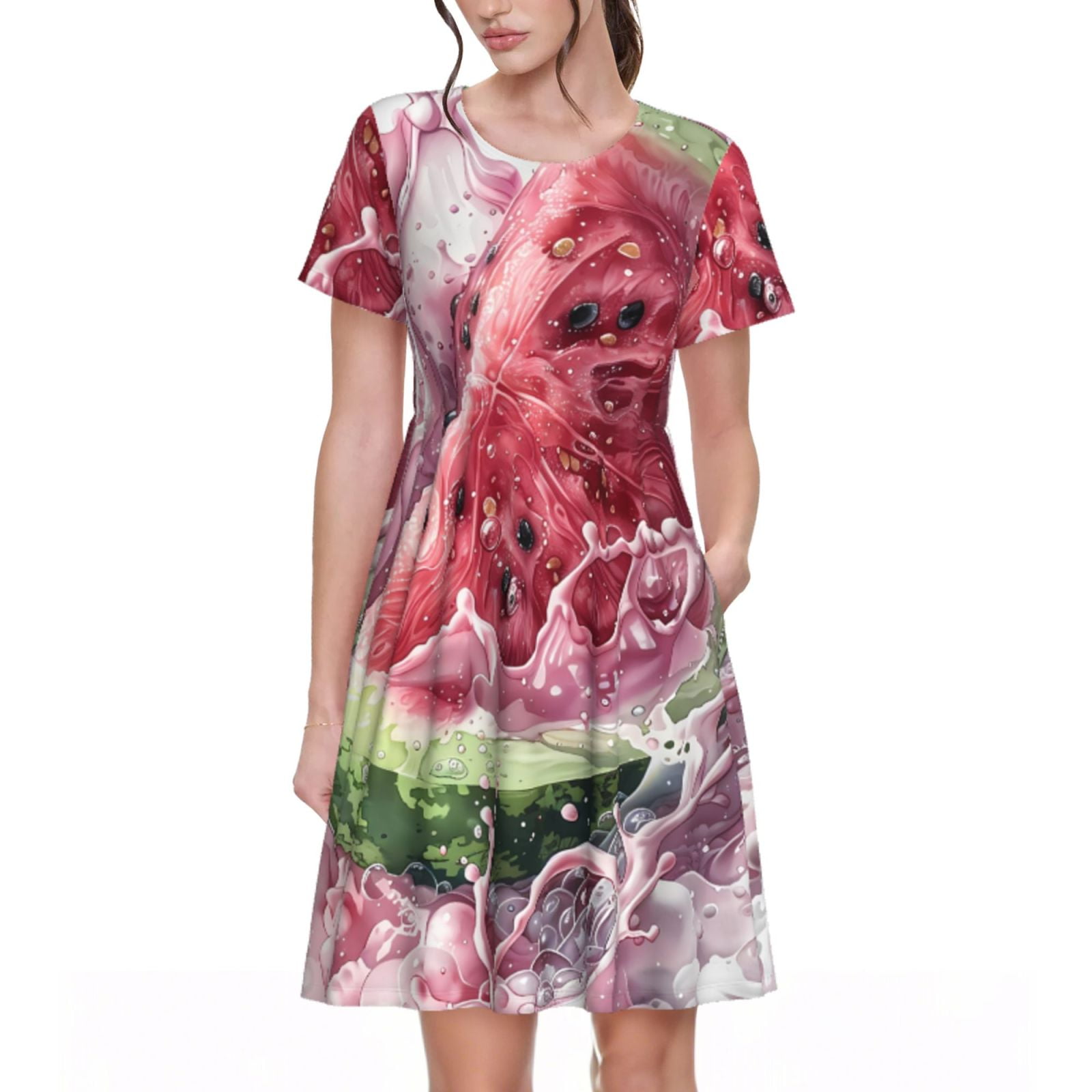 Daiia Watermelon Splash Realism Art Print Women's Dresses 2025 Trendy ...