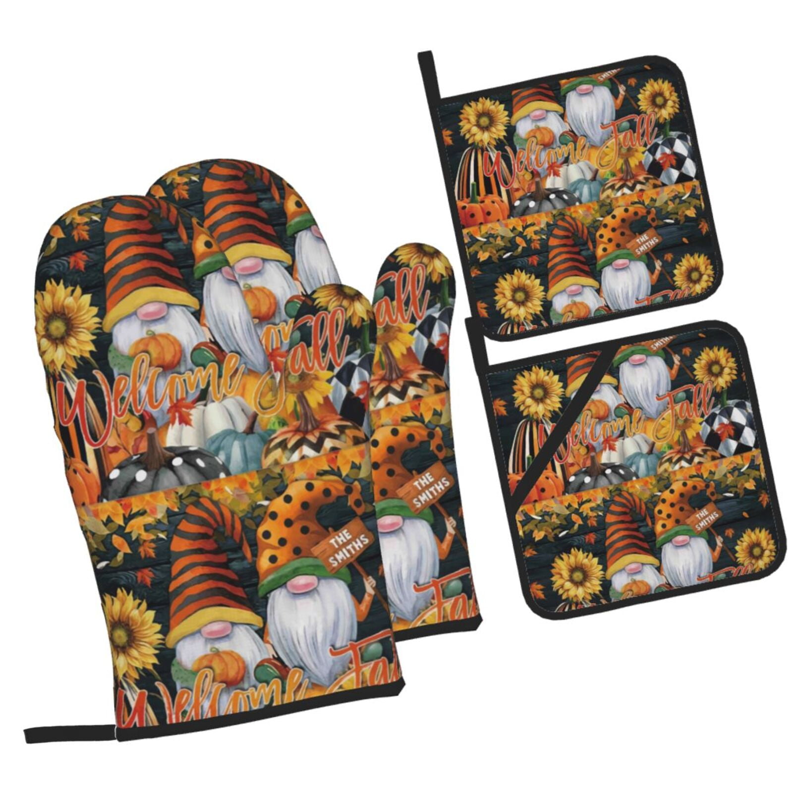 Daiia Welcom Fall Pattern Oven Mitts and Pot Holders 4 pcs Set,High ...
