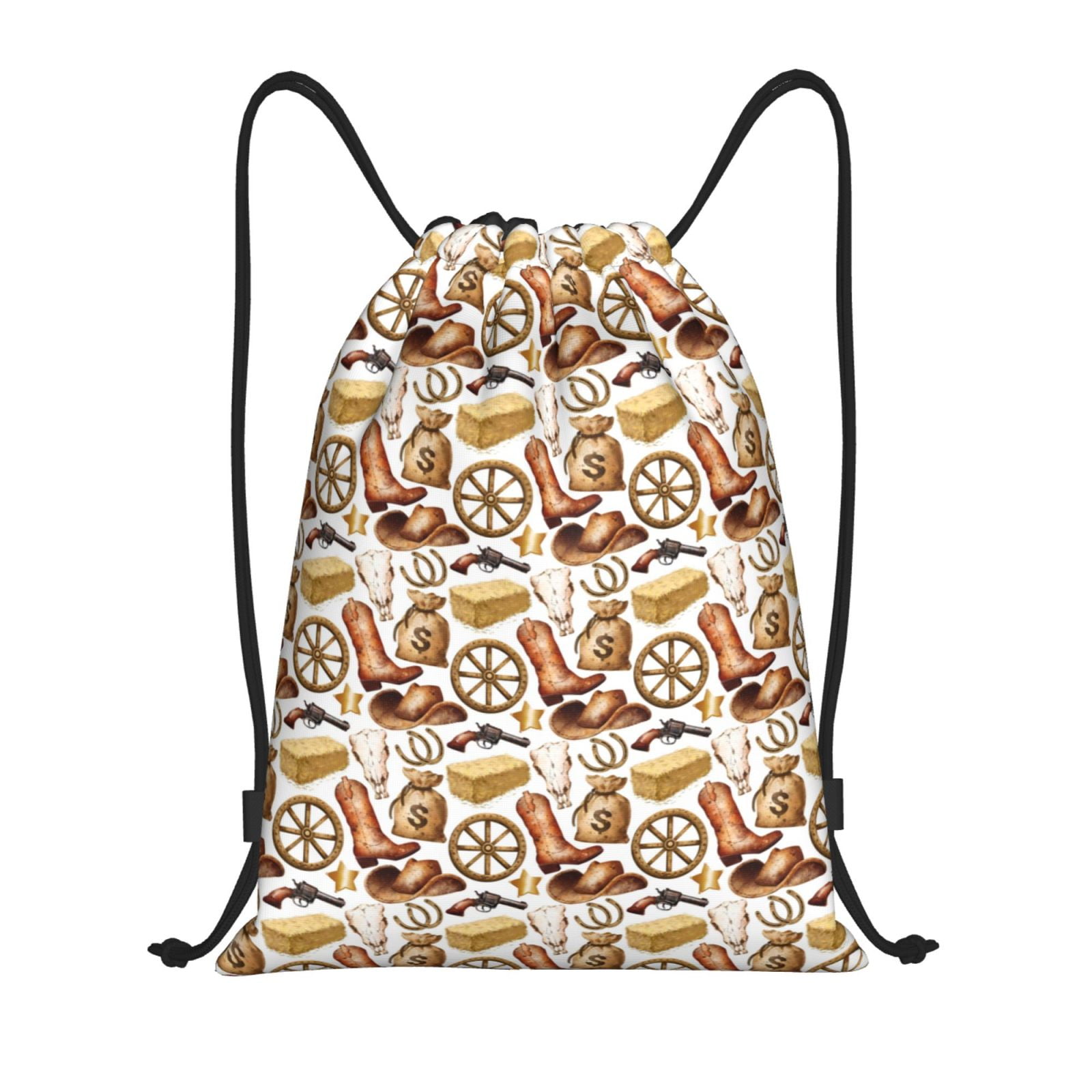 Daiia Western Cowboy Pattern Drawstring Backpack, Gym Bag, Lightweight ...