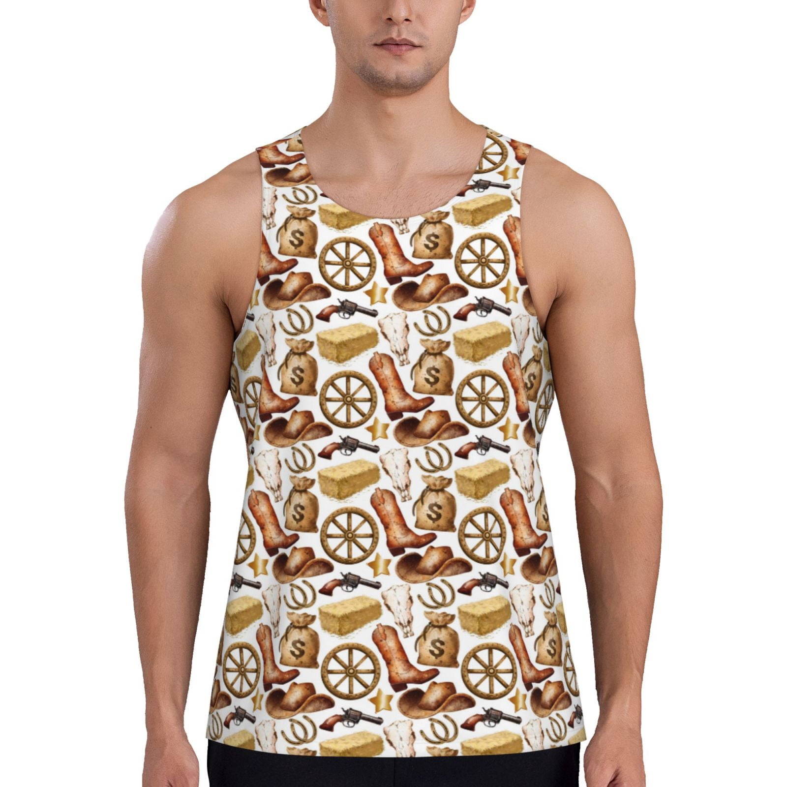 Daiia Western Cowboy Printed Men's Quick Dry Fit Muscle Tank Top Slim ...