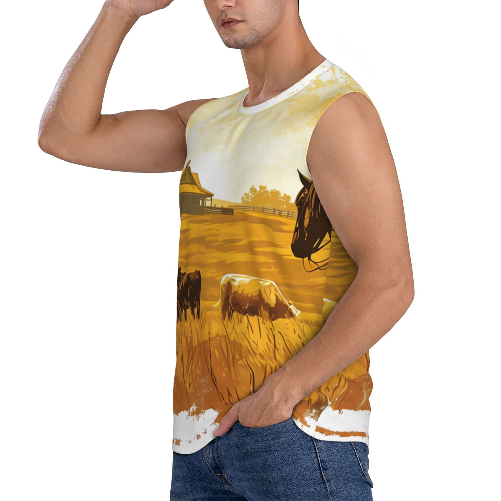 Daiia Western Cowboy Ranch Printed Men's Tank Tops,Casual Soft ...