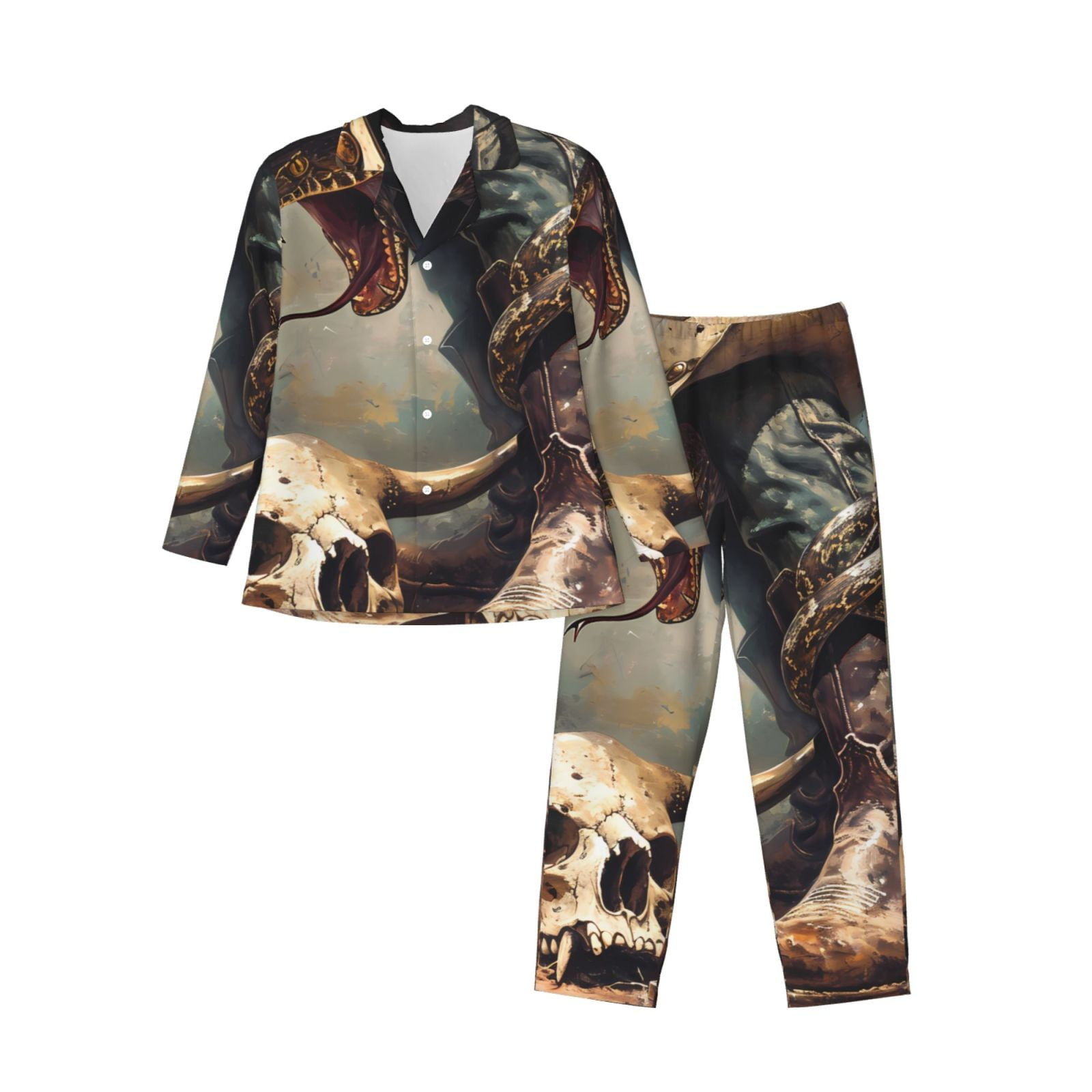 Daiia Western Cowboy Snake Ram Skull for Men's Long-Sleeved Pajama Set ...
