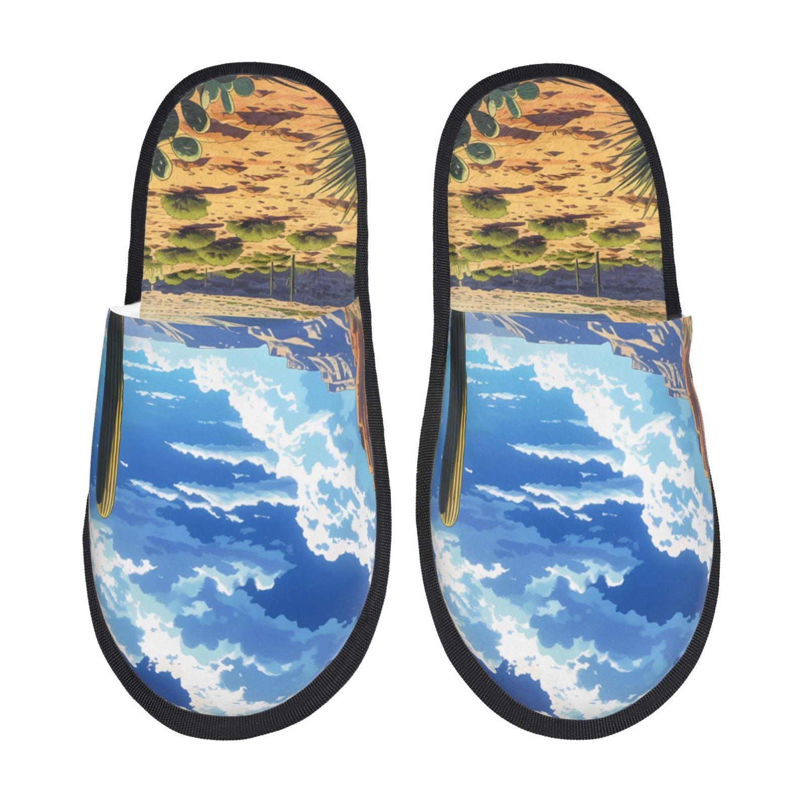 Daiia Western Desert Cactus Pattern Furry Slippers for Women and Men ...