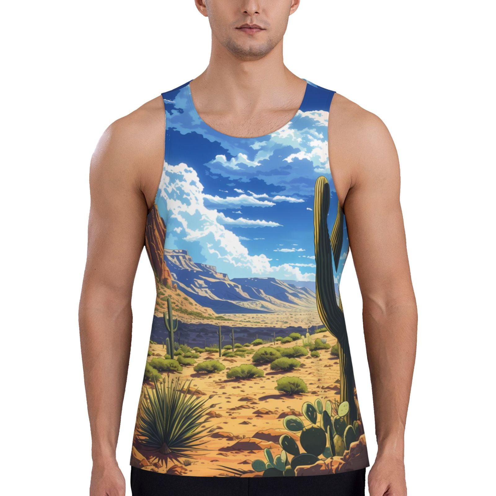 Daiia Western Desert Cactus Printed Men's Quick Dry Fit Muscle Tank Top ...