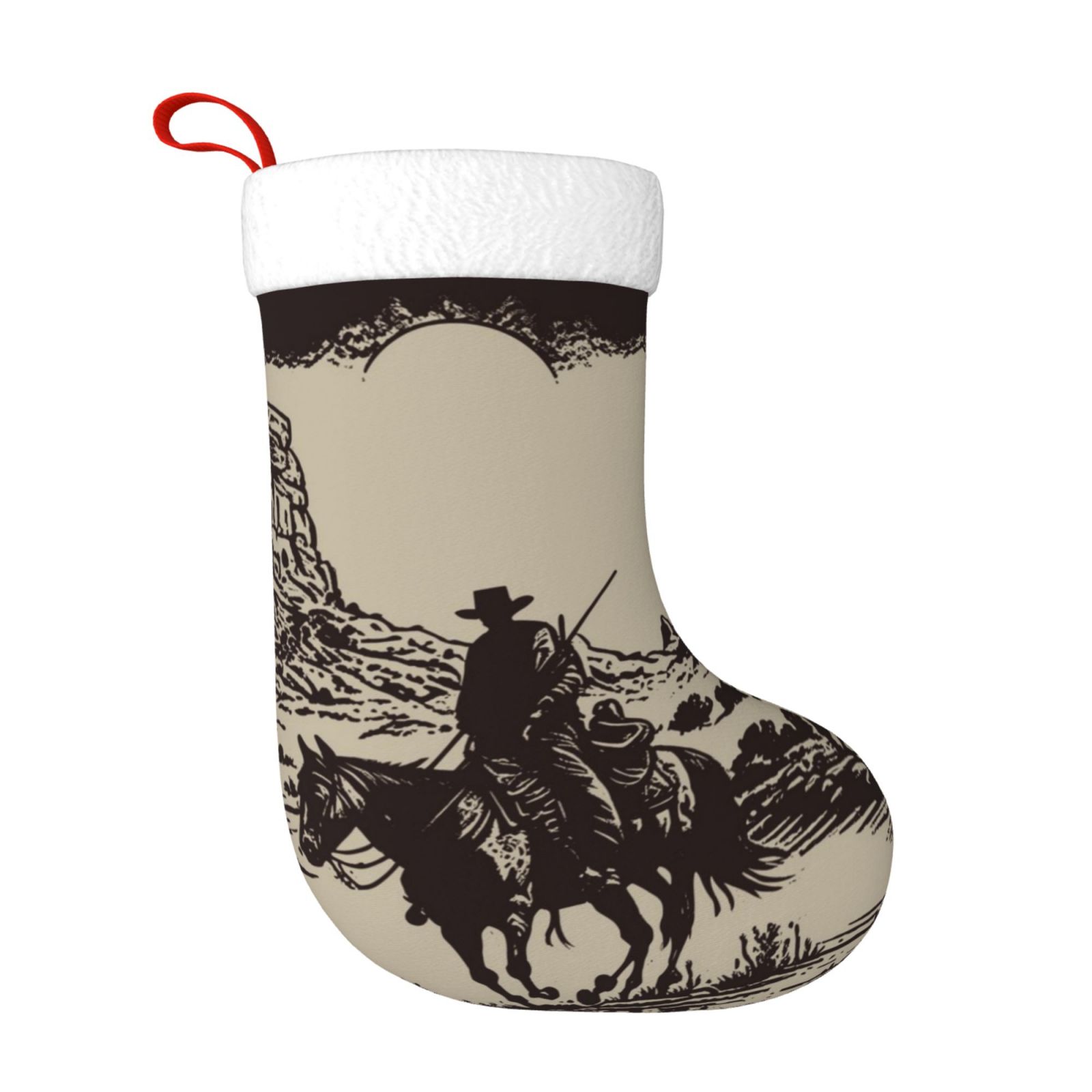 Daiia Western Desert Cowboy Print Christmas Stocking，18"Large Knitted ...