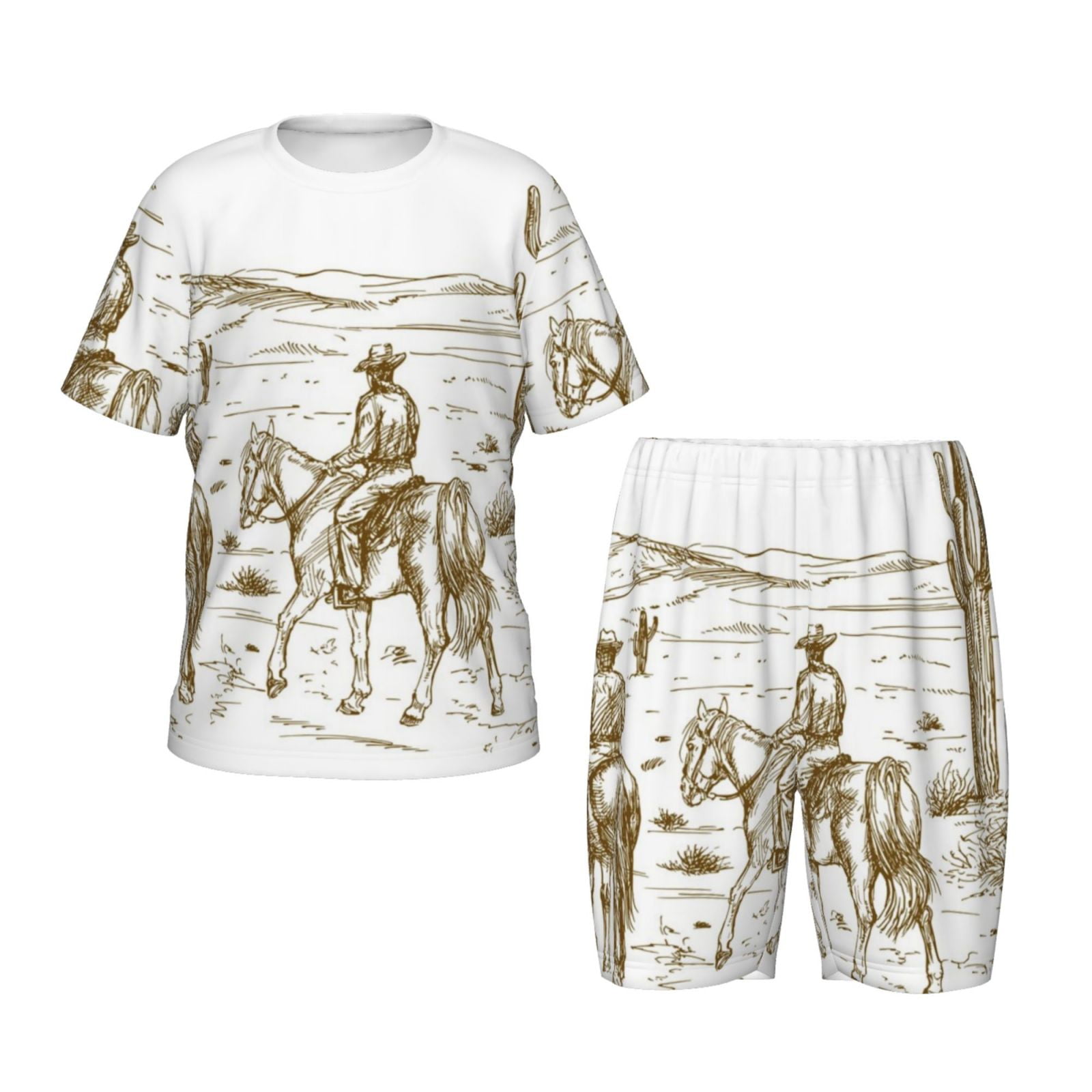 Daiia Western Desert Cowboys Print Children’s Cotton Pajama Set – Short ...