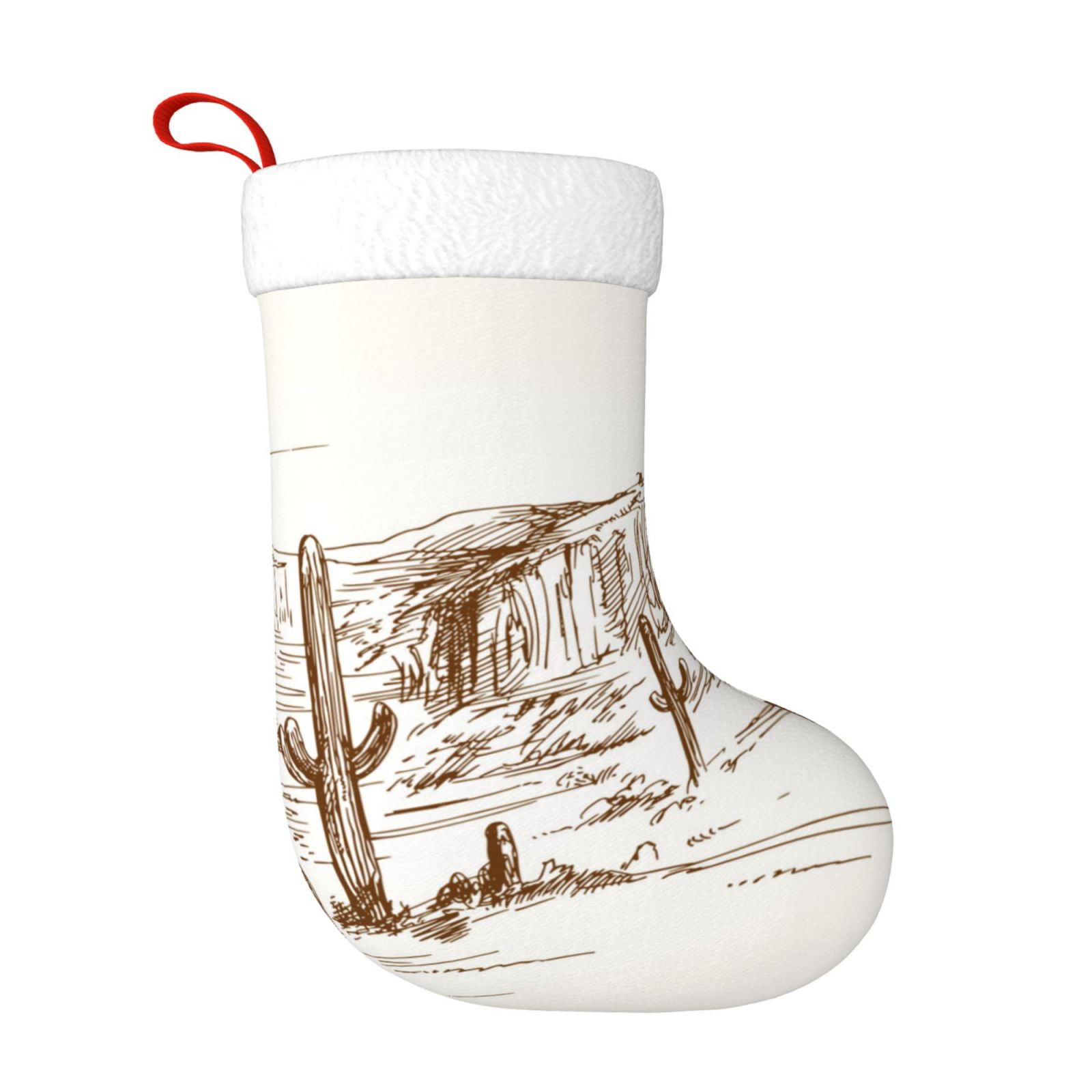 Daiia Western Desert Cowboys Print Christmas Stocking，18"Large Knitted ...
