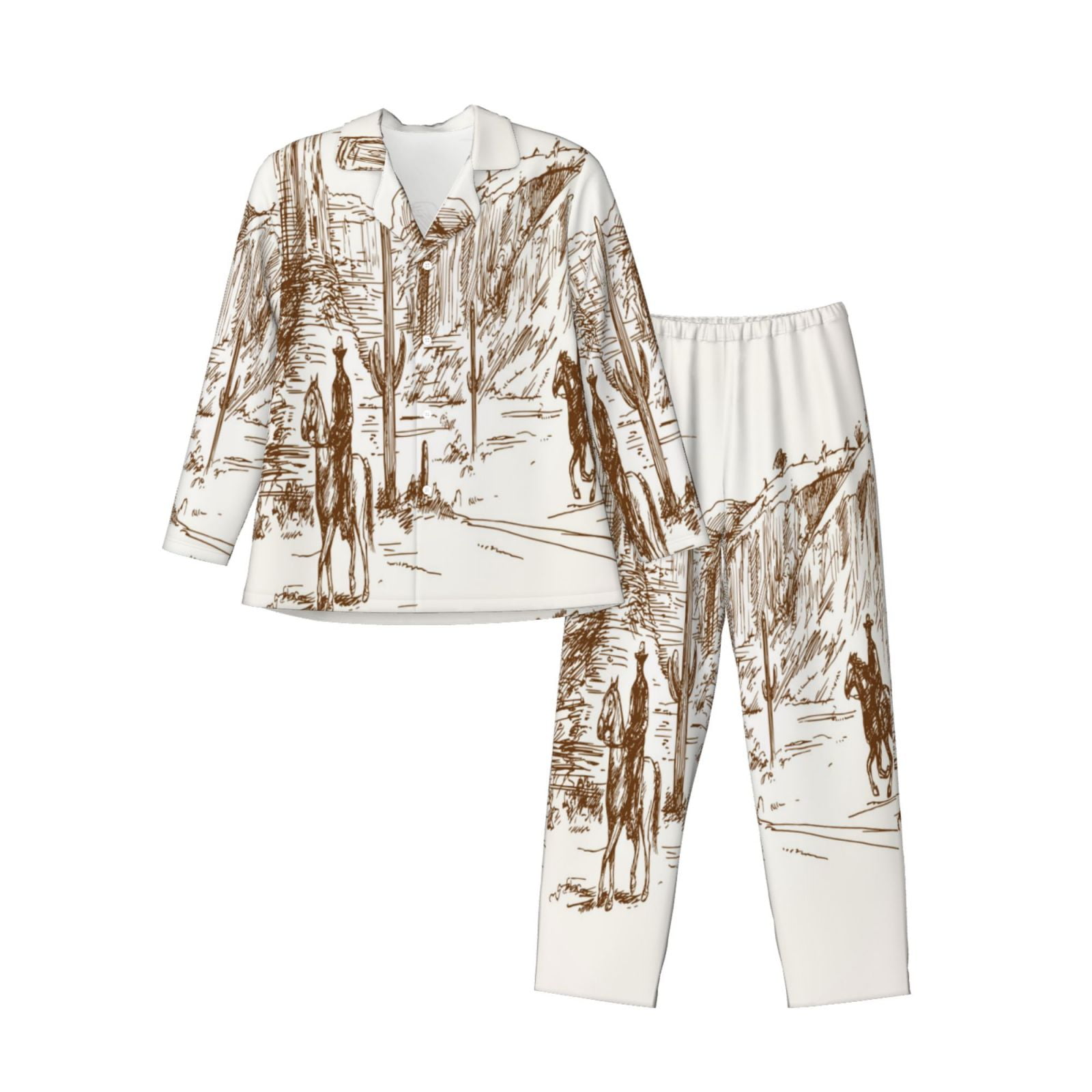 Daiia Western Desert Cowboys for Men's Long-Sleeved Pajama Set – Soft ...