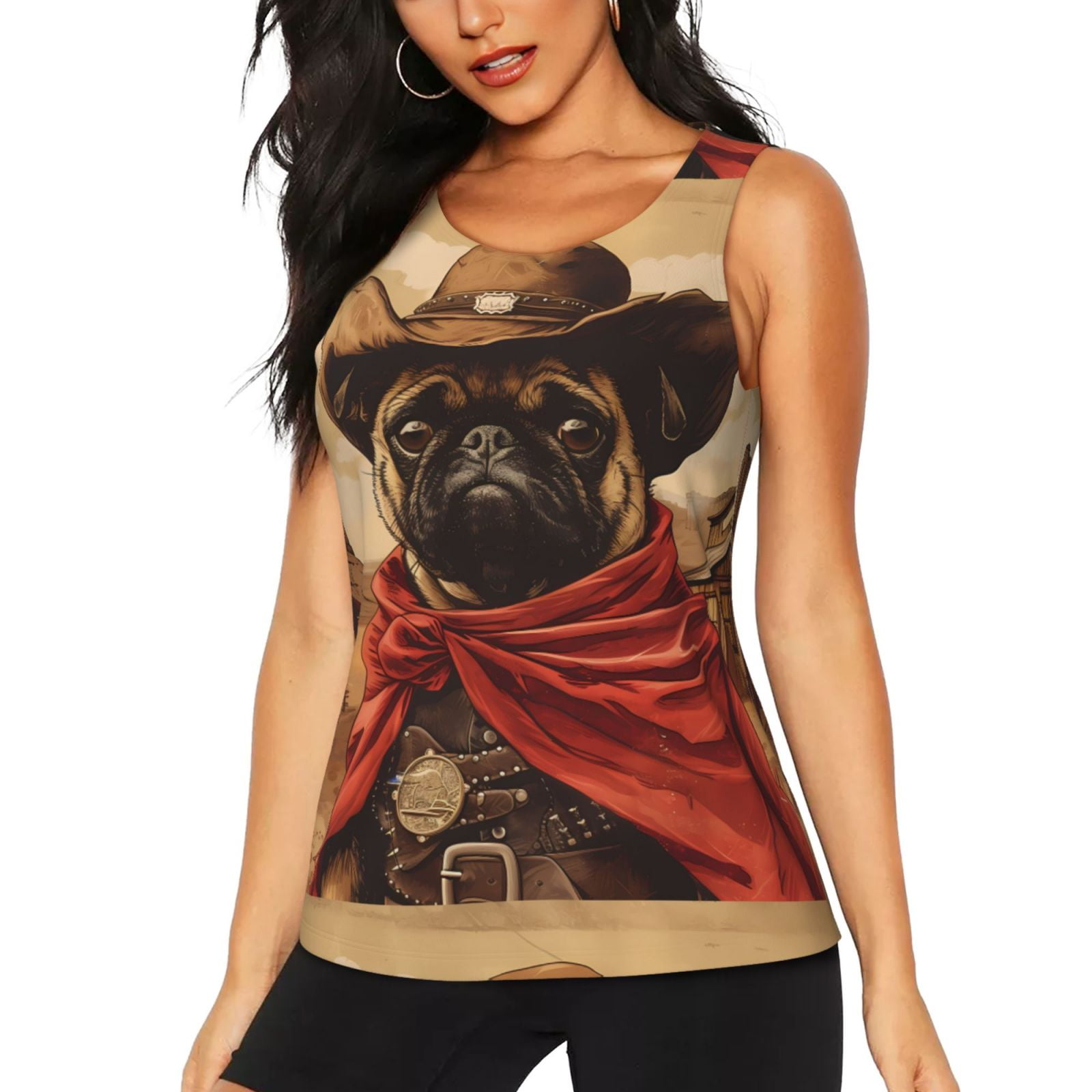 Daiia Western French Bulldog Cowboy Printed Womens Workout Tops for ...