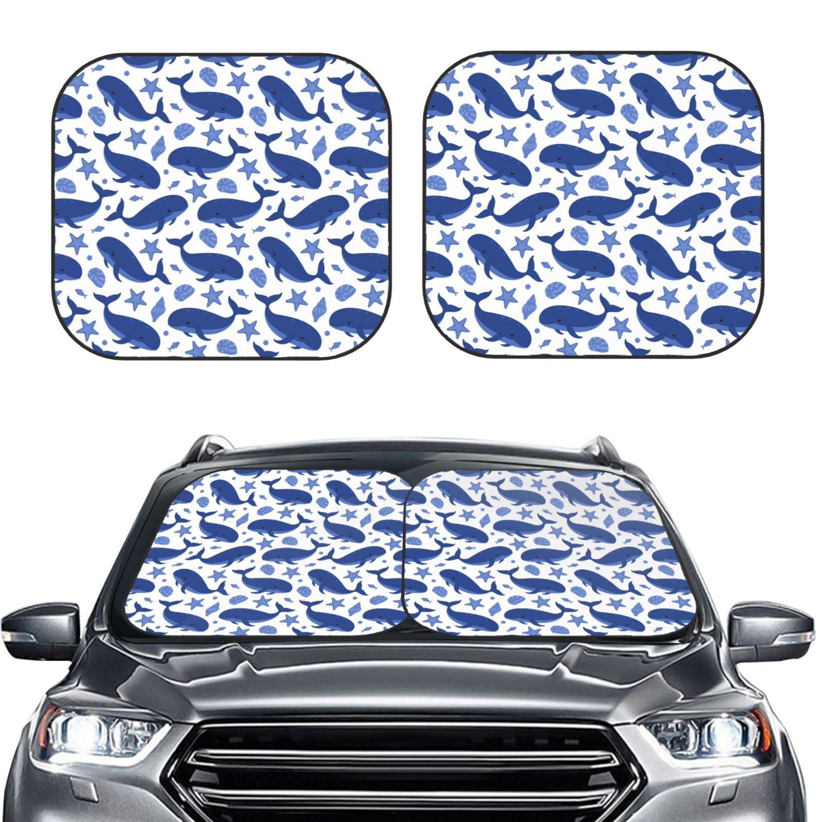 Daiia Whale 2PCS Car Windshield Sun Shade, Foldable Sun Shield for Car ...