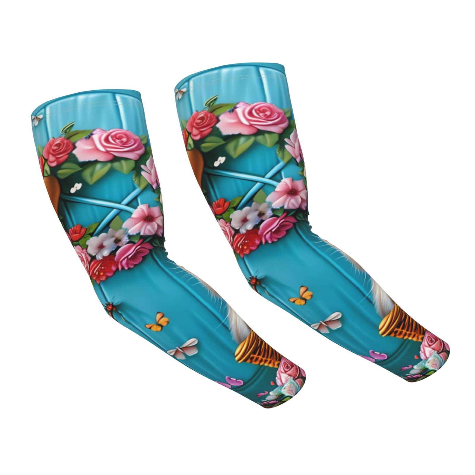 Daiia Whimsical Cats and Flowers Scene UV Sun Protection Arm Sleeves ...
