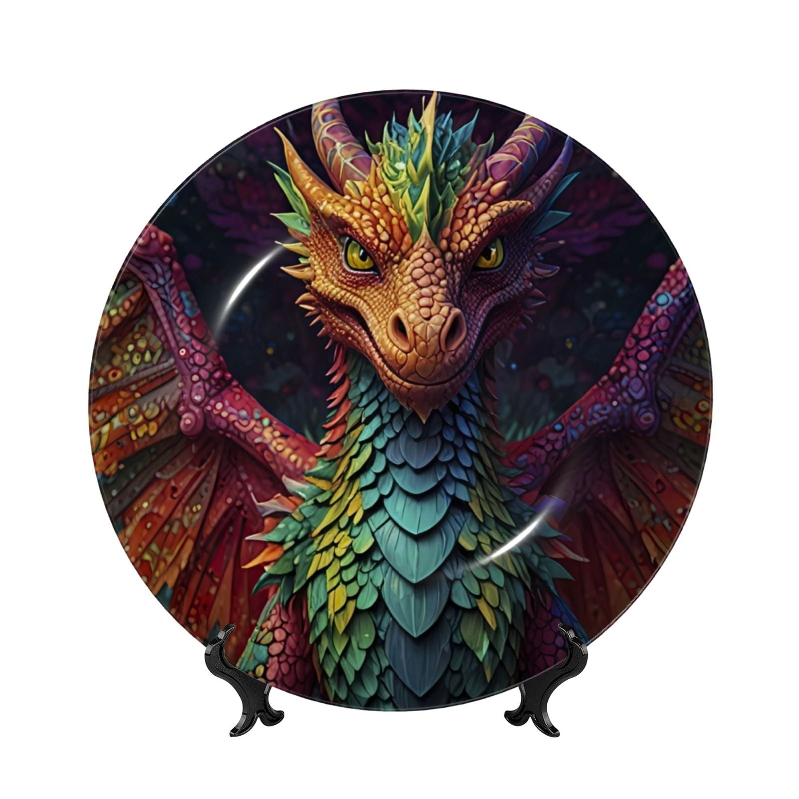 Daiia Whimsical Dragon Color Cool Printed Pattern Ceramic Plate Dinner ...