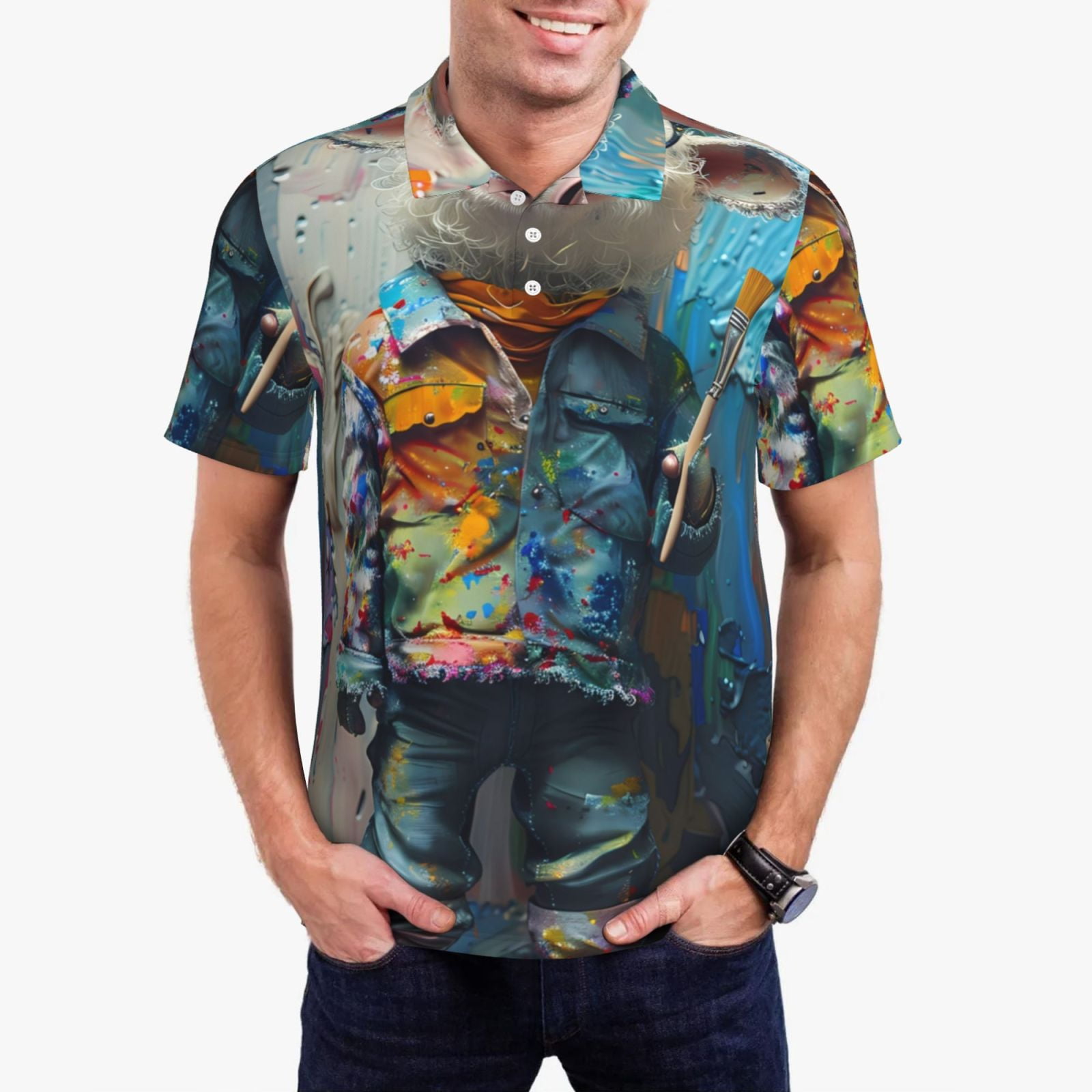 Daiia Whimsical Goat Artist Pattern Men’s Polo Shirts,Solid Deck Shirt,Classic Fit, Breathable ...