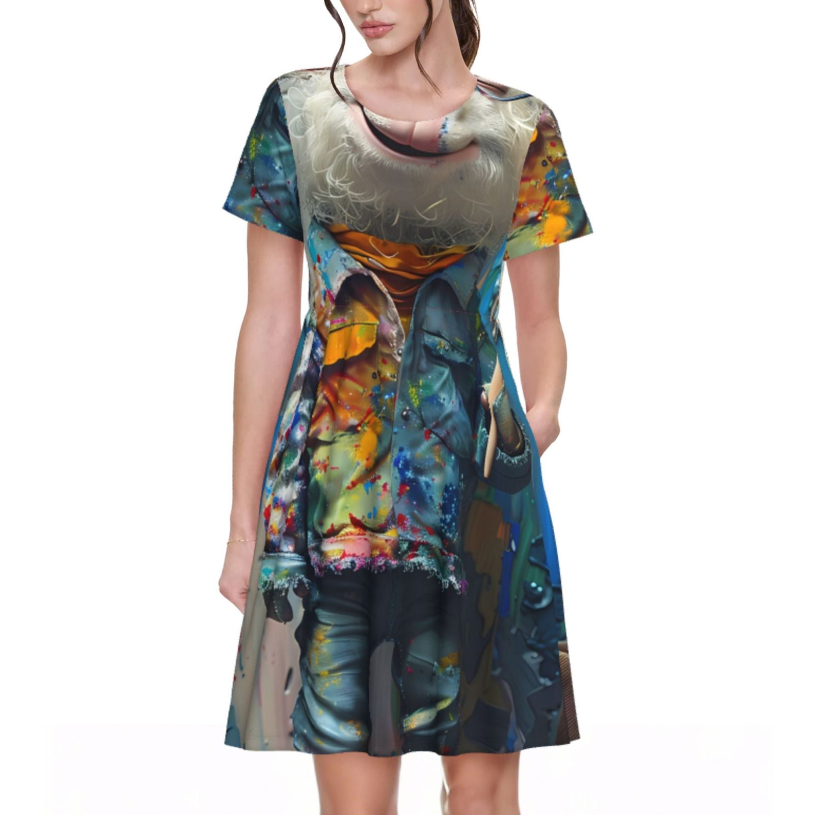 Daiia Whimsical Goat Artist Print Women's Dresses 2025 Trendy Short ...