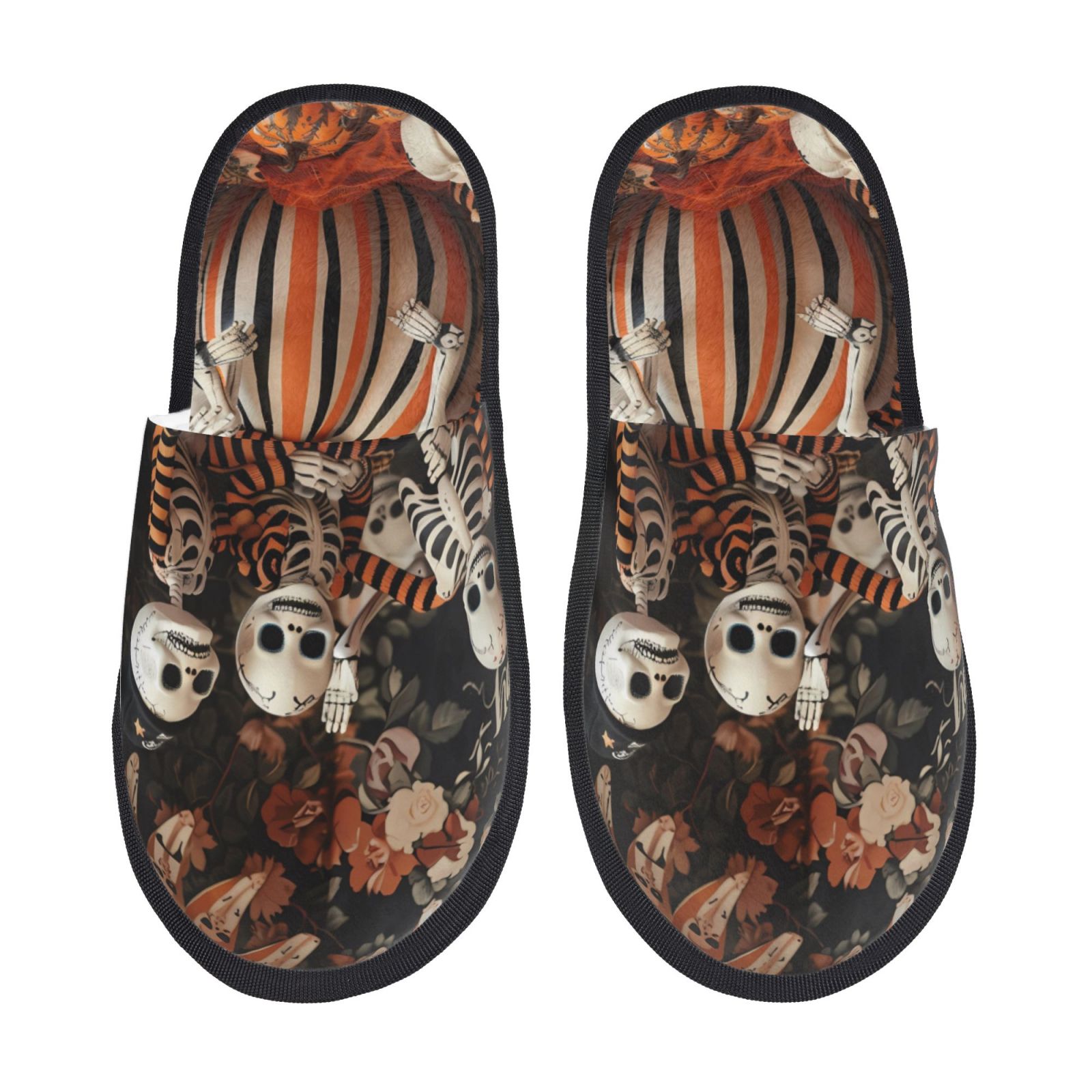 Daiia Whimsical Halloween Skeletons Pattern Furry Slippers for Women ...