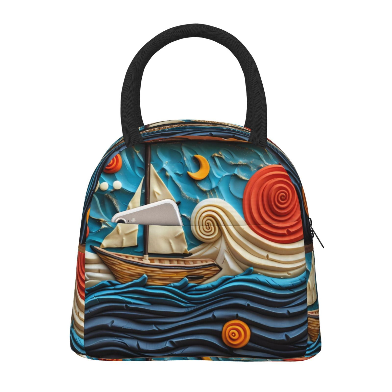Daiia Whimsical Sailboat Ocean Art Pattern Lunch Bag , Insulated Lunch ...
