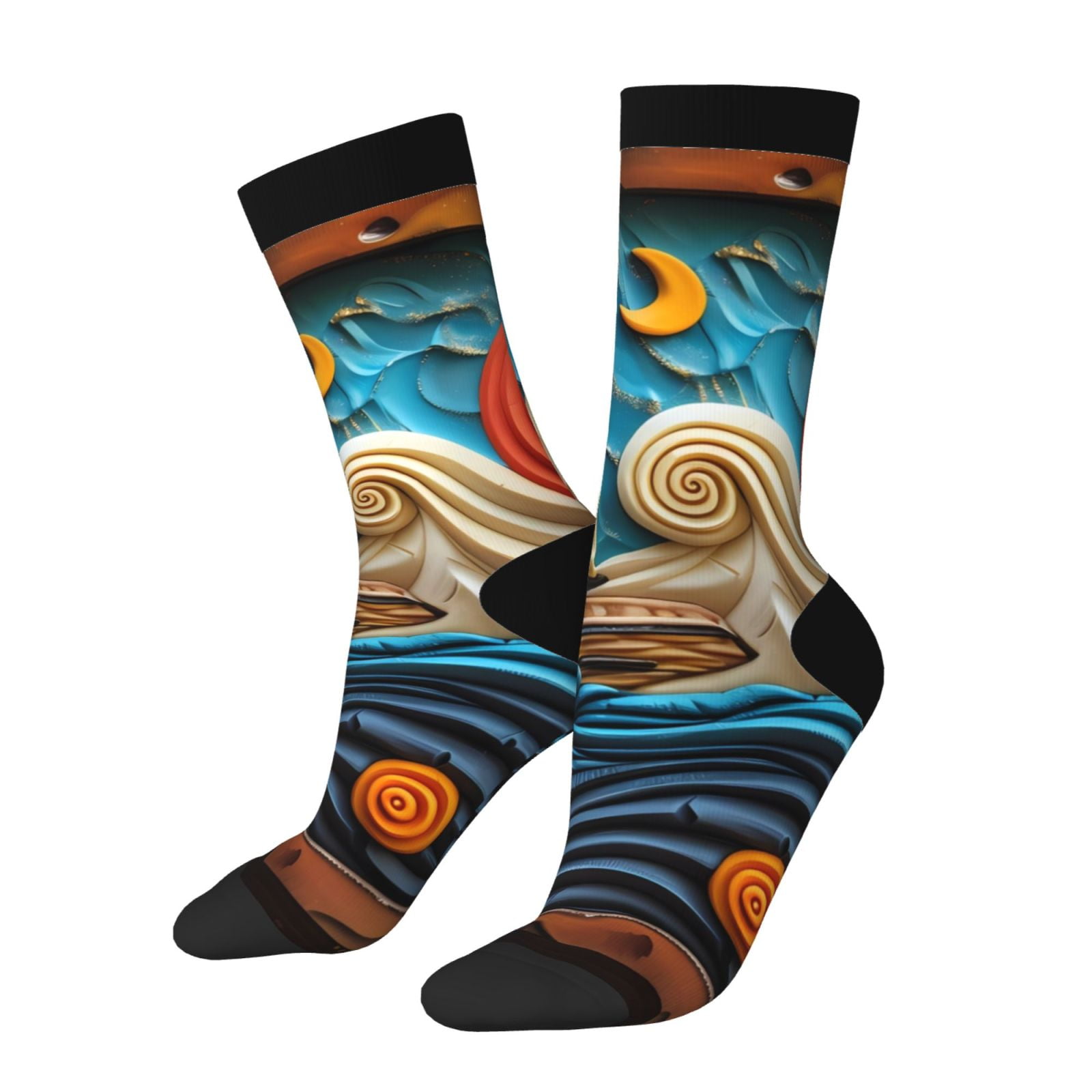 Daiia Whimsical Sailboat Ocean Art Print Crew Socks – Soft Breathable ...