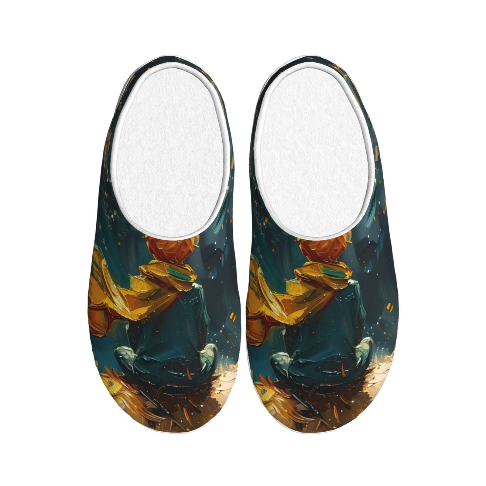 Daiia Whimsical Starry Night Scene Print Women’s Fuzzy Slippers Memory ...