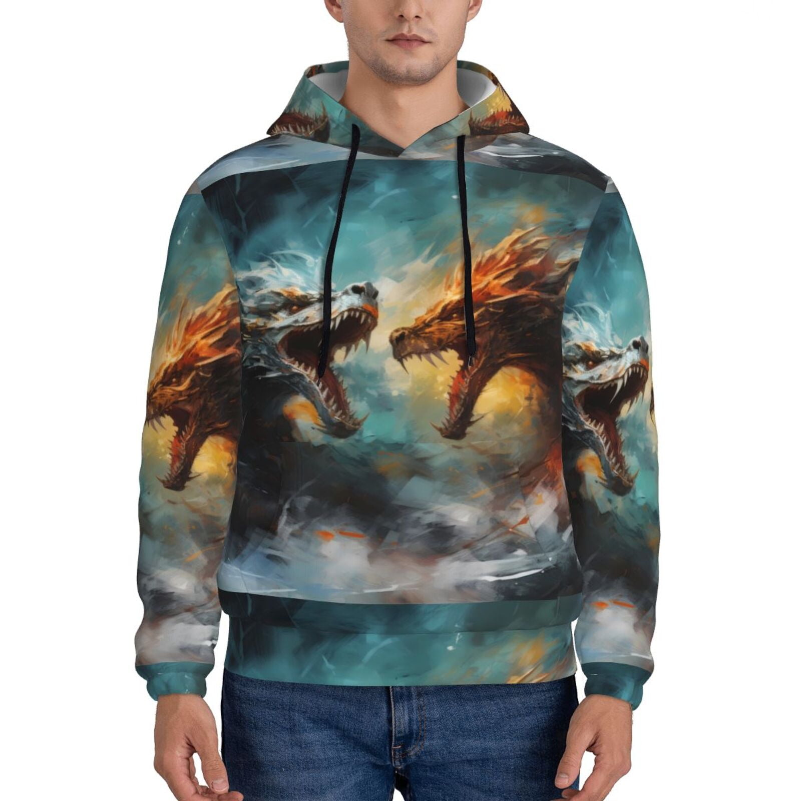 Daiia White And Red Sketch Dragon for Men's Fashion Hoodies ...