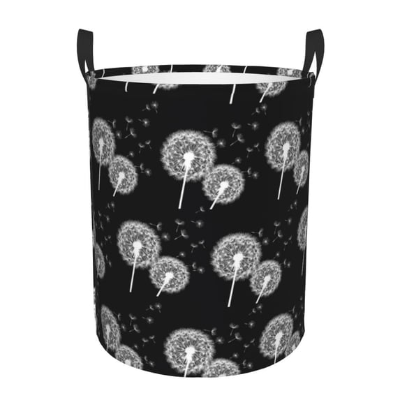 Daiia White Flower Dandelion Round Laundry Basket with Handles ...