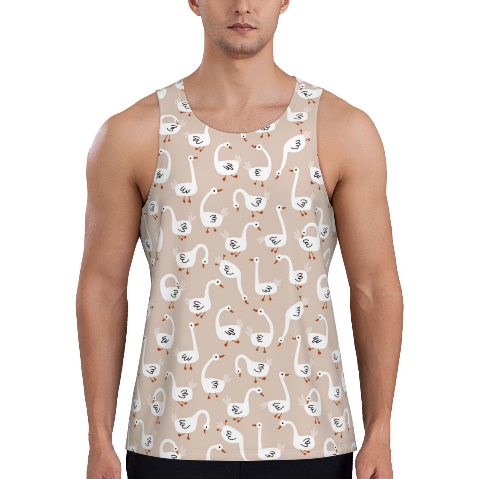 Daiia White Goose Printed Men's Quick Dry Fit Muscle Tank Top Slim-Fit ...