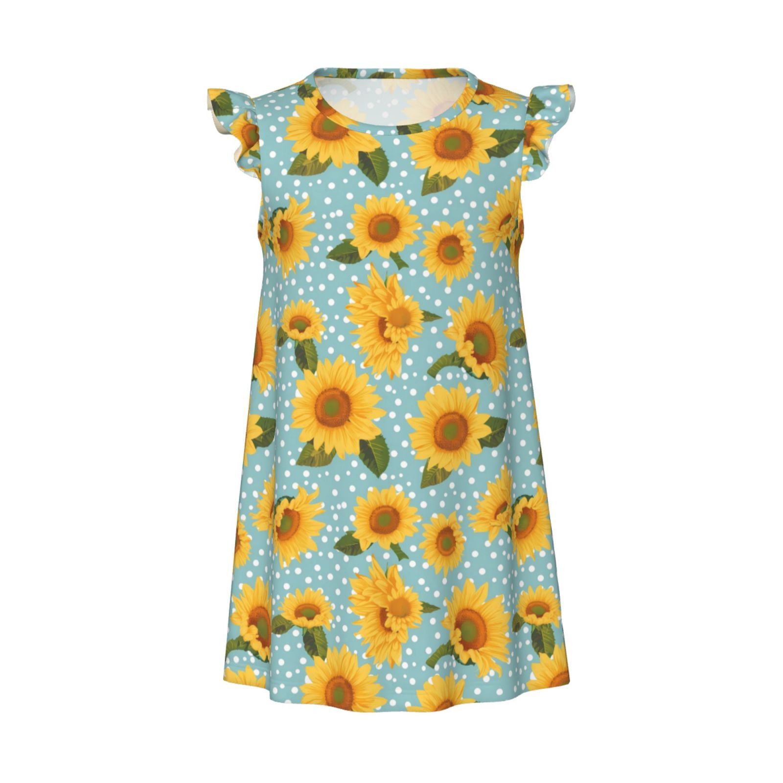 Daiia White Polka Dot Sunflower Girls Nightgowns, Unicorn Nightgown ...