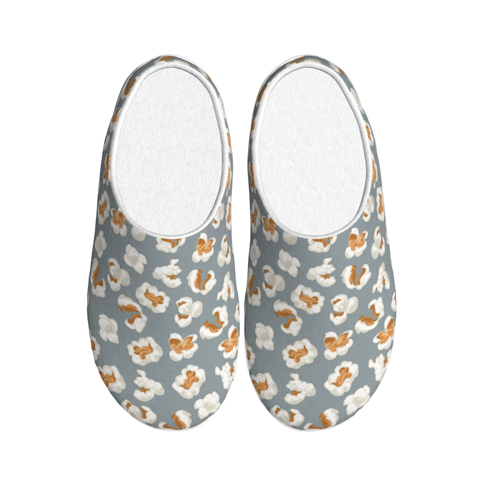 Daiia White Popcorn Print Women’s Fuzzy Slippers Memory Foam ...